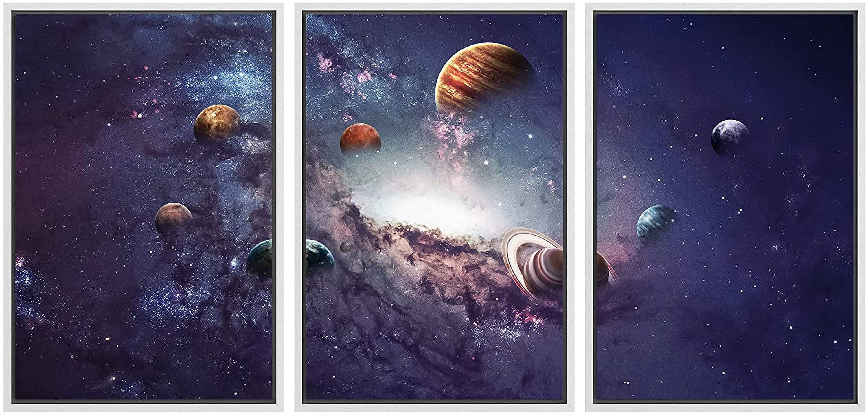 IDEA4WALL Framed Wall Art Canvas Print Set Planets in Spiral Purple ...