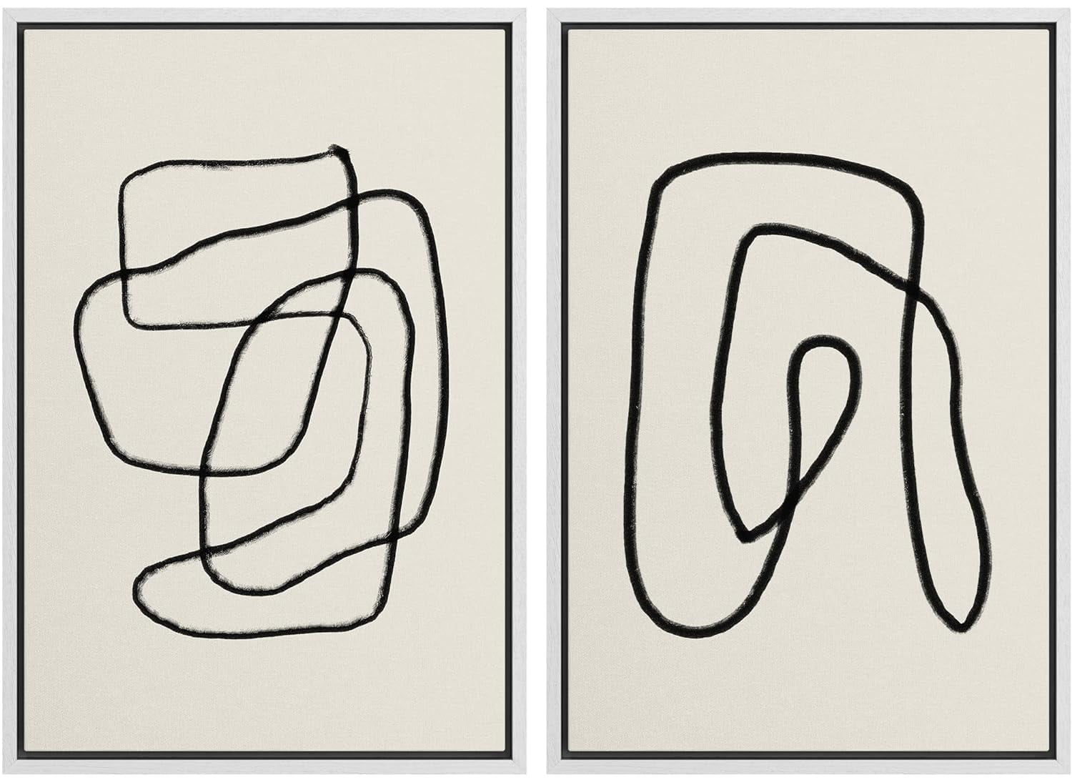 IDEA4WALL Framed Wall Art Print Set Black Lines Over Tan Plain ...