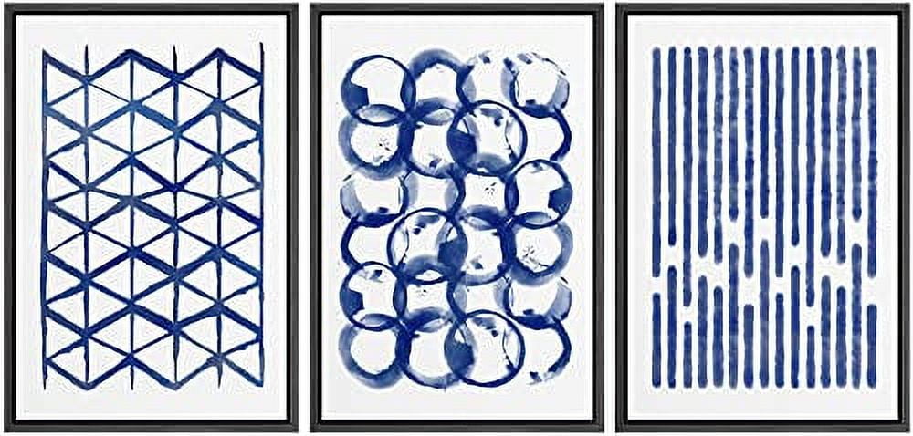 IDEA4WALL Framed Wall Art Print Set Blue White Geometric Polygon ...