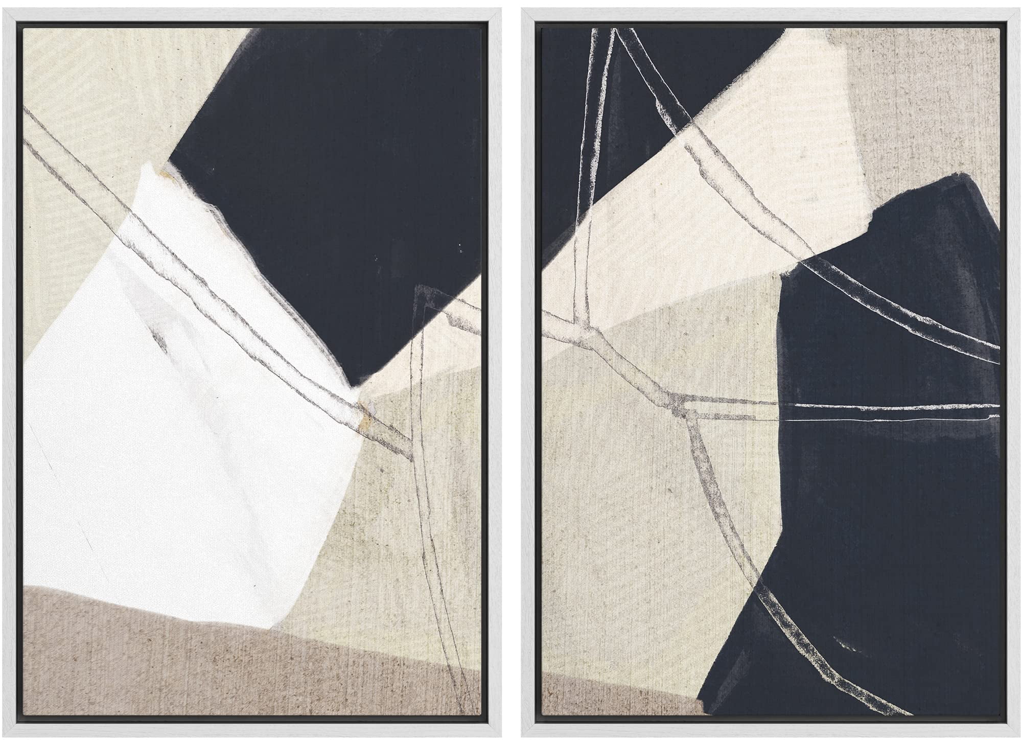 IDEA4WALL Framed Wall Art Print Set Blue, White and Gray Polygon ...
