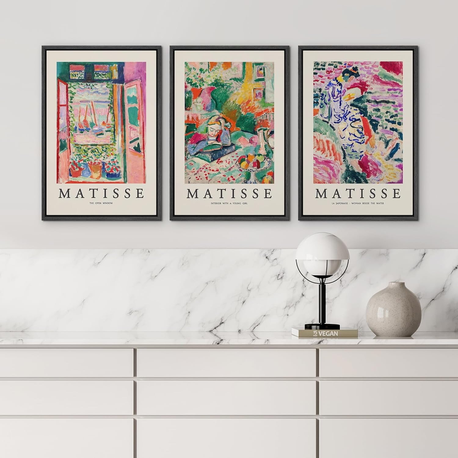 IDEA4WALL Framed Wall Art Print Set French Floral Rainbow Landscapes Henri Matisse Nature Plants ...