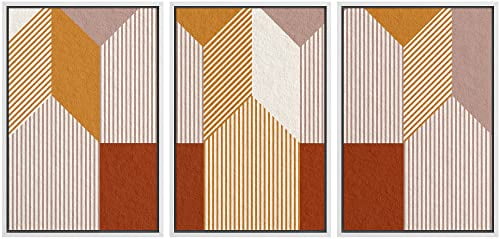 IDEA4WALL Framed Wall Art Print Set Geometric Orange 3D Illusion ...