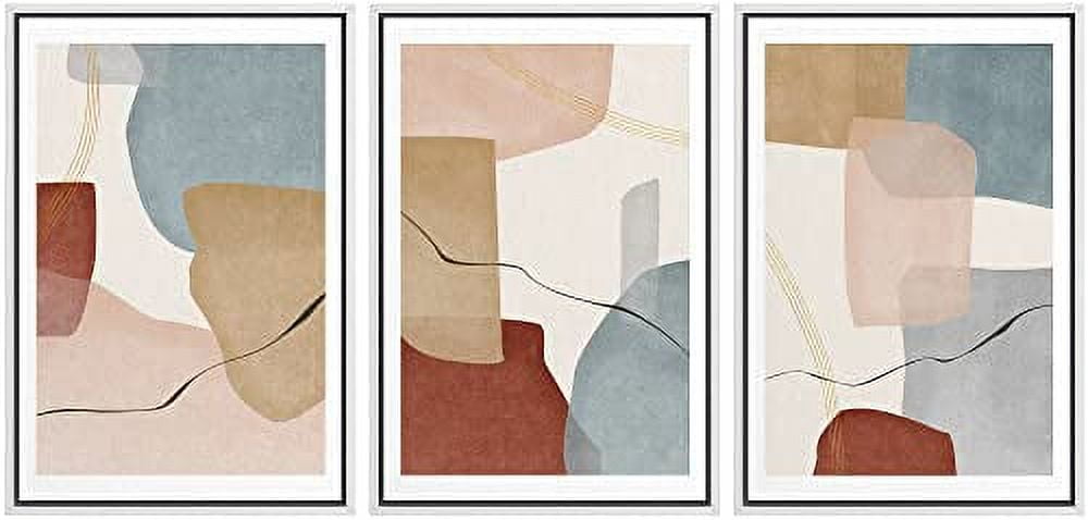 IDEA4WALL Framed Wall Art Print Set Geometric Pastel Polygon Collage ...