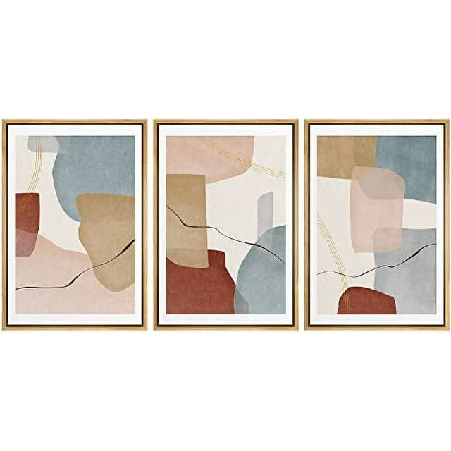 IDEA4WALL Framed Wall Art Print Set Geometric Pastel Polygon Collage ...