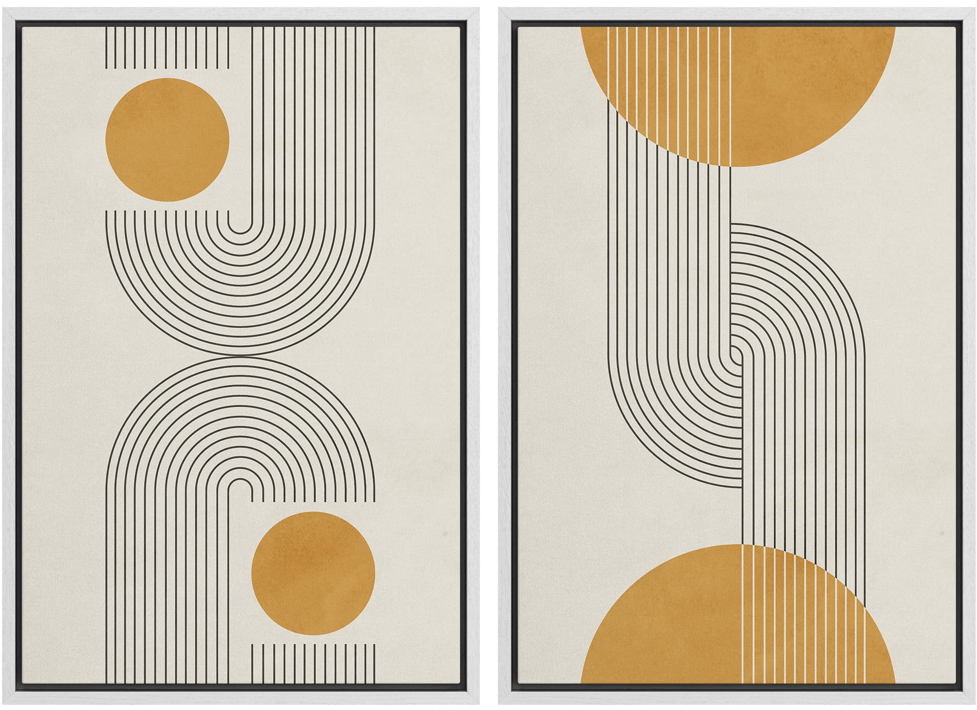 IDEA4WALL Framed Wall Art Print Set Gold Circles with Twisting ...