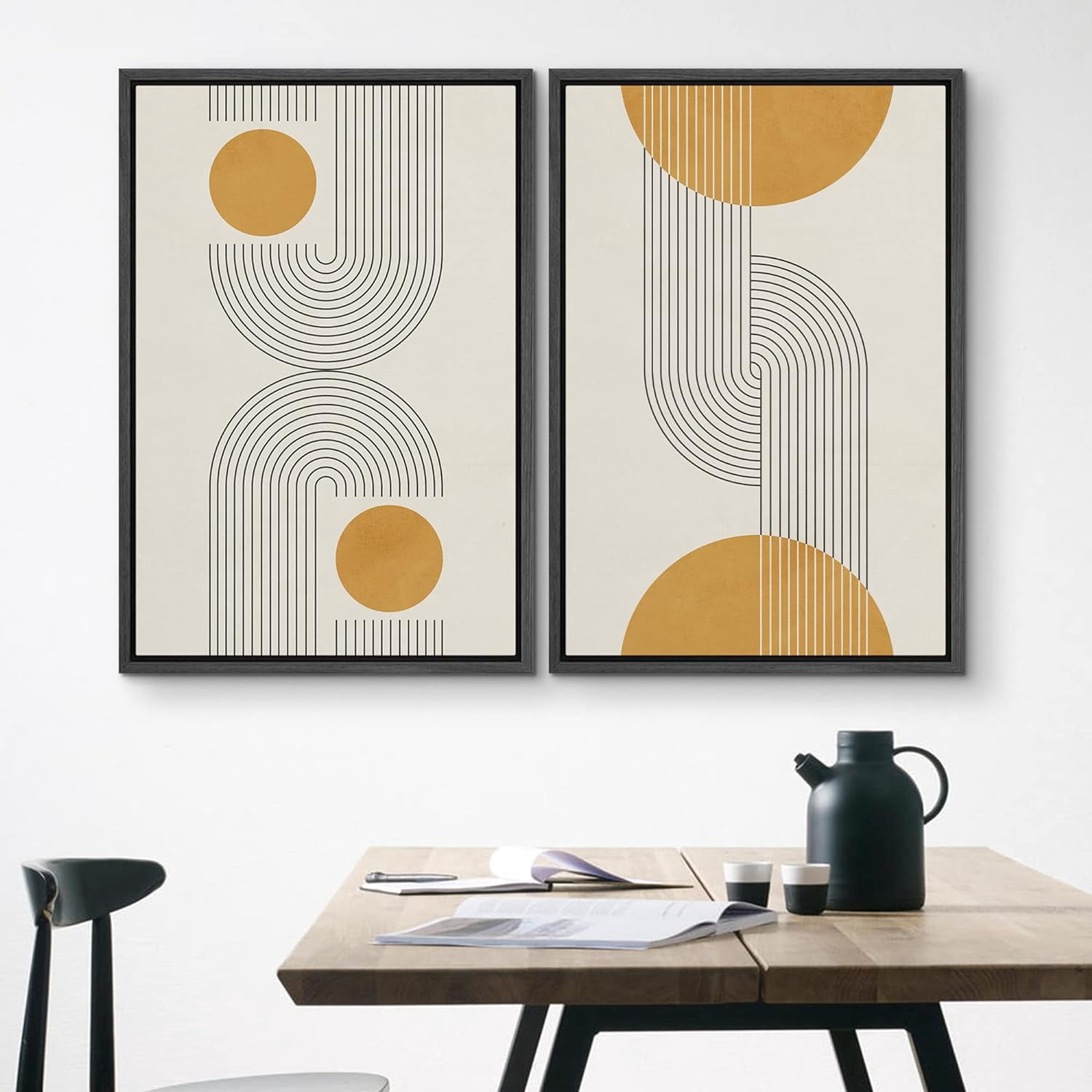 IDEA4WALL Framed Wall Art Print Set Gold Circles with Twisting ...