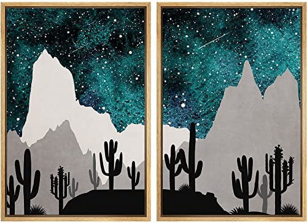 IDEA4WALL Framed Wall Art Print Set Teal & Black Watercolor Star Sky ...