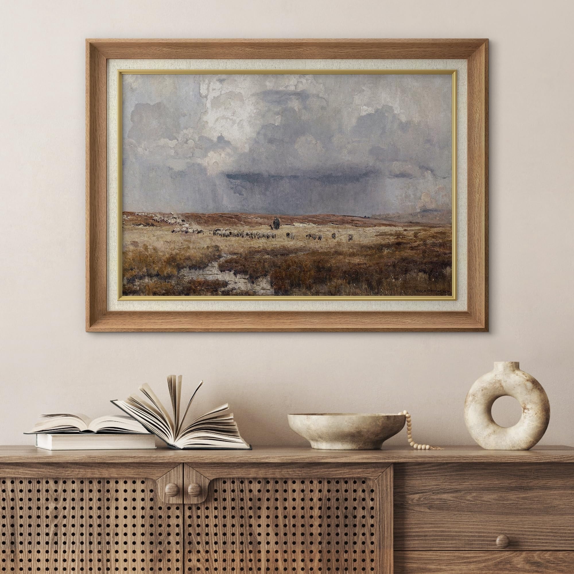 IDEA4WALL Premium Frame Wall Art Blue Cloudy Sky & Rangeland Antique ...