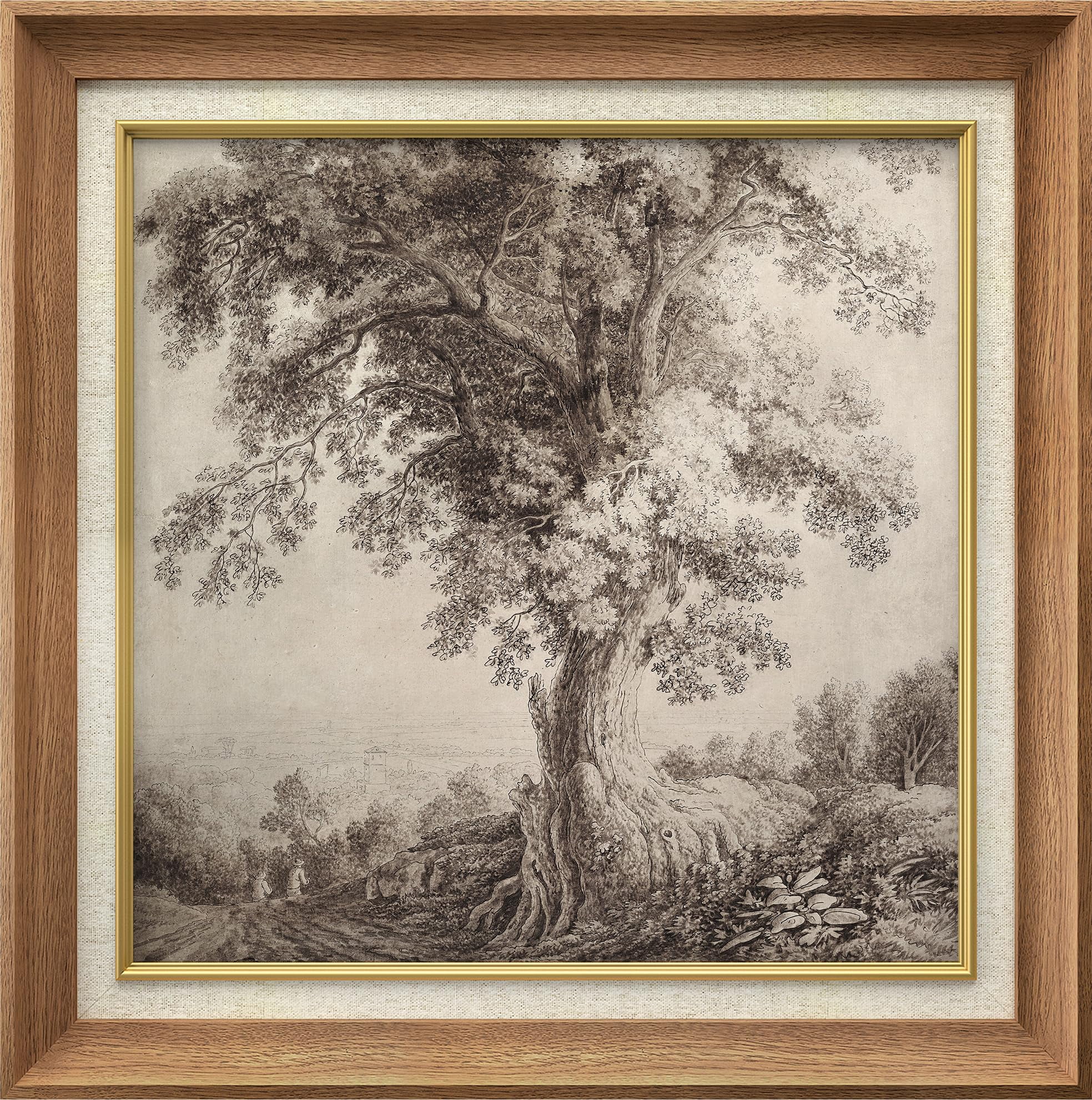 IDEA4WALL Premium Frame Wall Art Landscape Sketch Antique Tree Classic ...