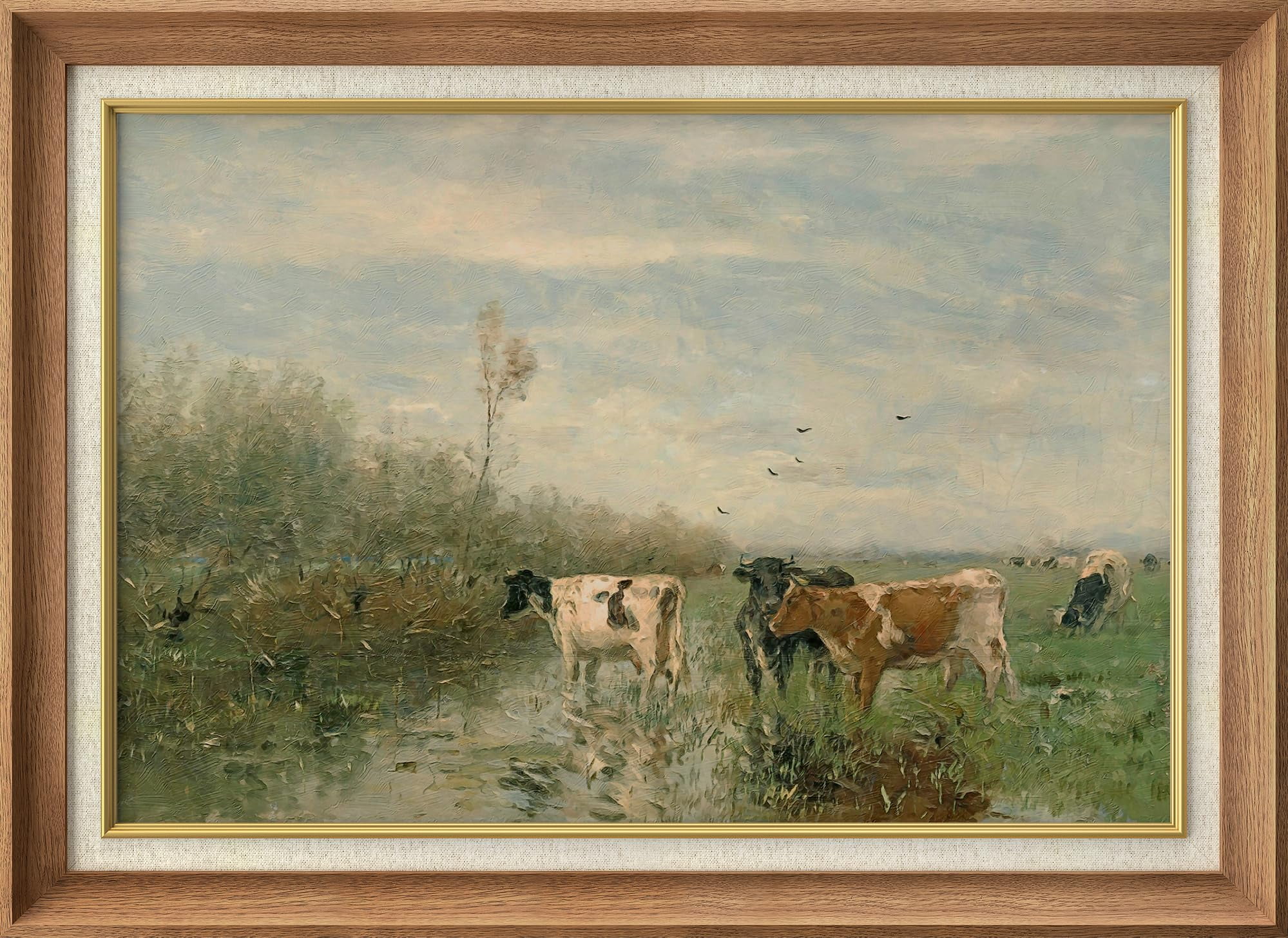 IDEA4WALL Premium Frame Wall Art Pastel Valley Cow Farm Field Landscape ...