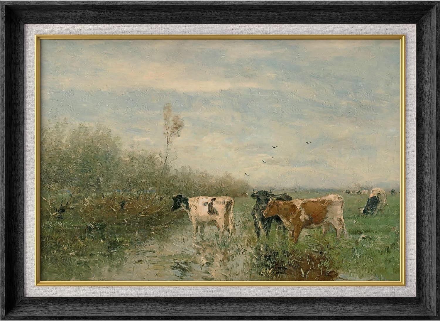 IDEA4WALL Premium Frame Wall Art Pastel Valley Cow Farm Field Landscape ...