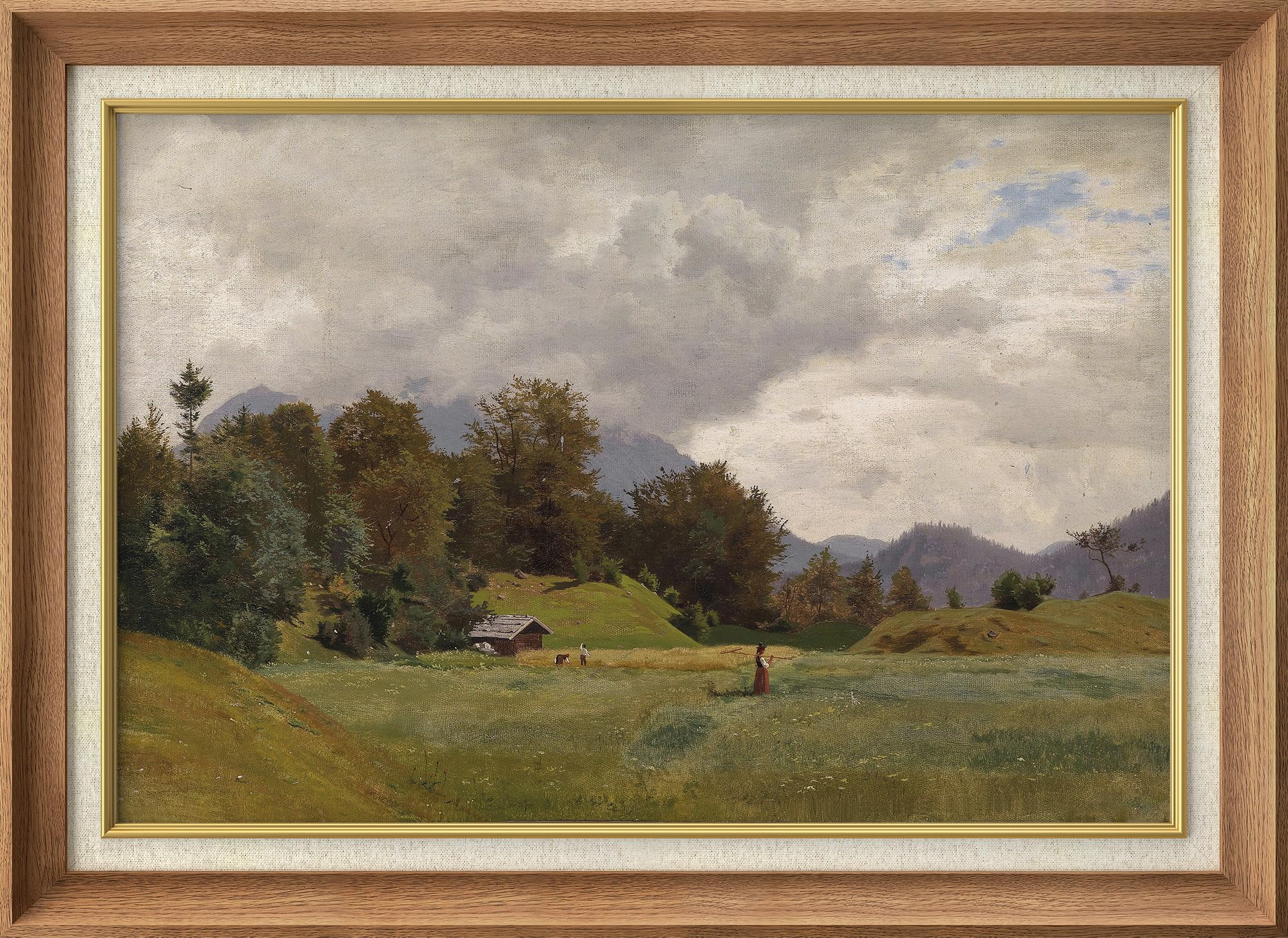IDEA4WALL Premium Frame Wall Art Retro Countryside Village Forest Field ...
