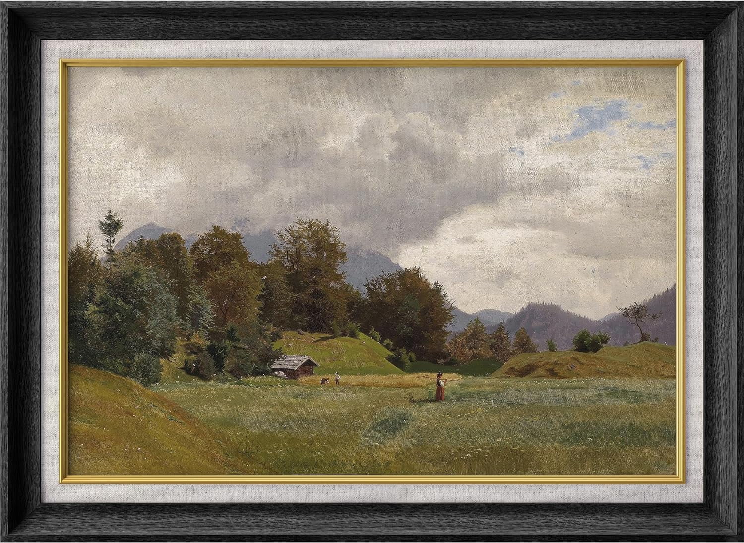 IDEA4WALL Premium Frame Wall Art Retro Countryside Village Forest Field ...