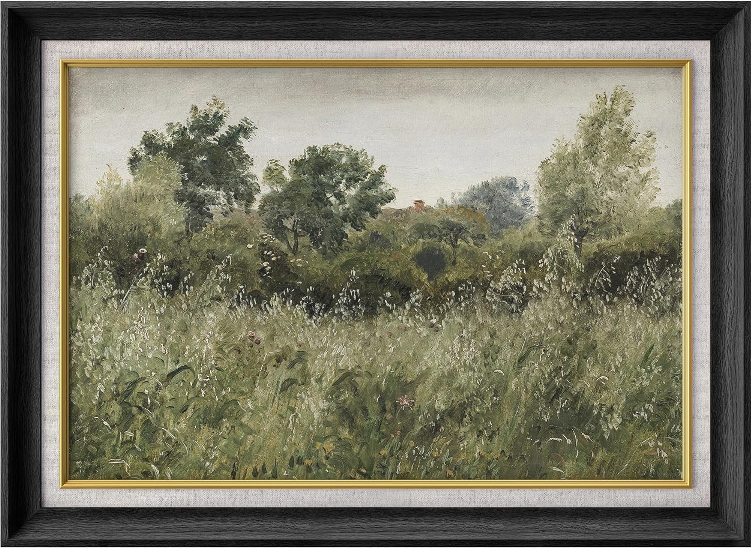 IDEA4WALL Premium Frame Wall Art Sage Green Forest Tree FLower Field ...
