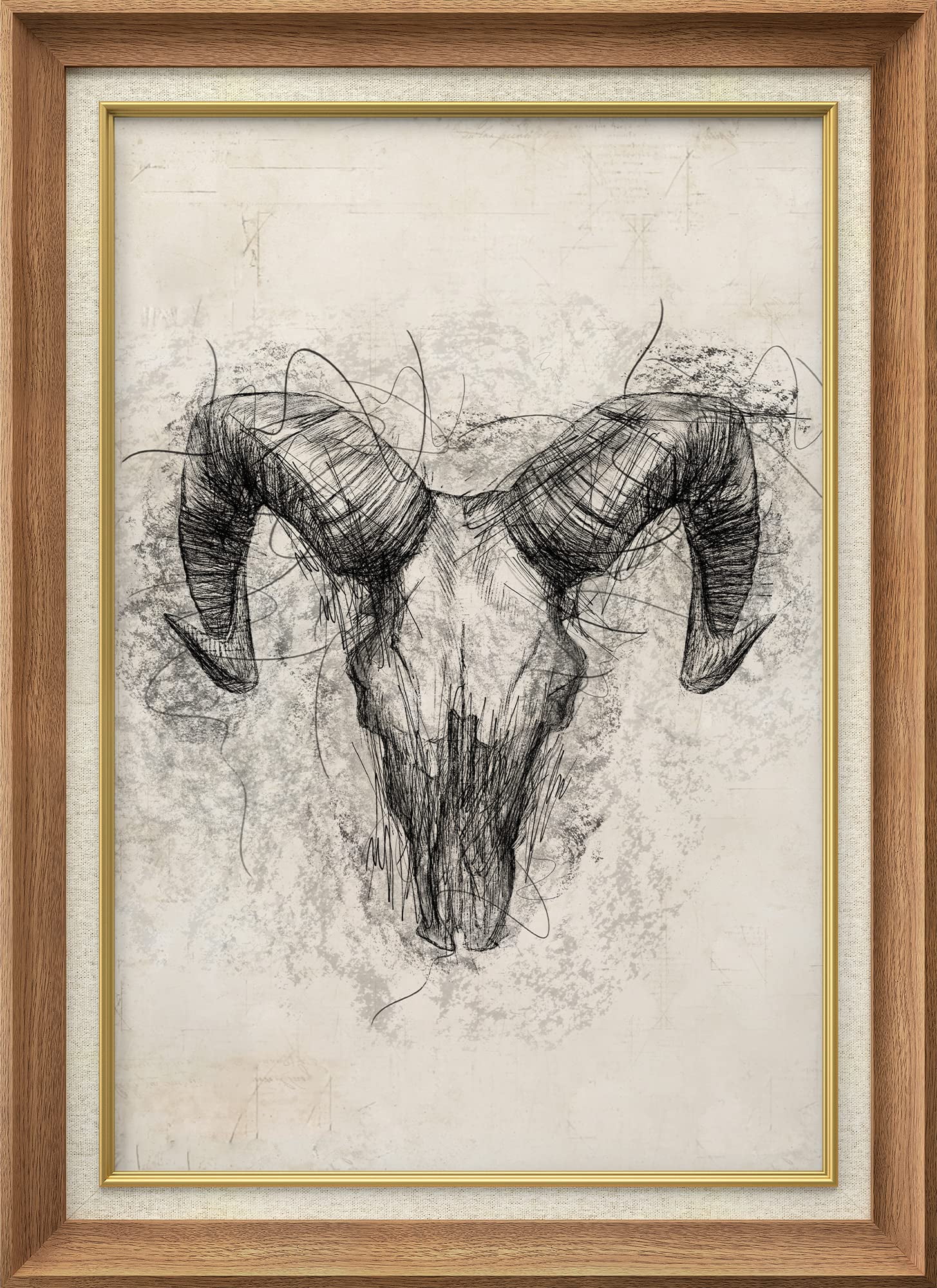 IDEA4WALL Premium Frame Wall Art Vintage Retro Ram Skull Skeleton ...