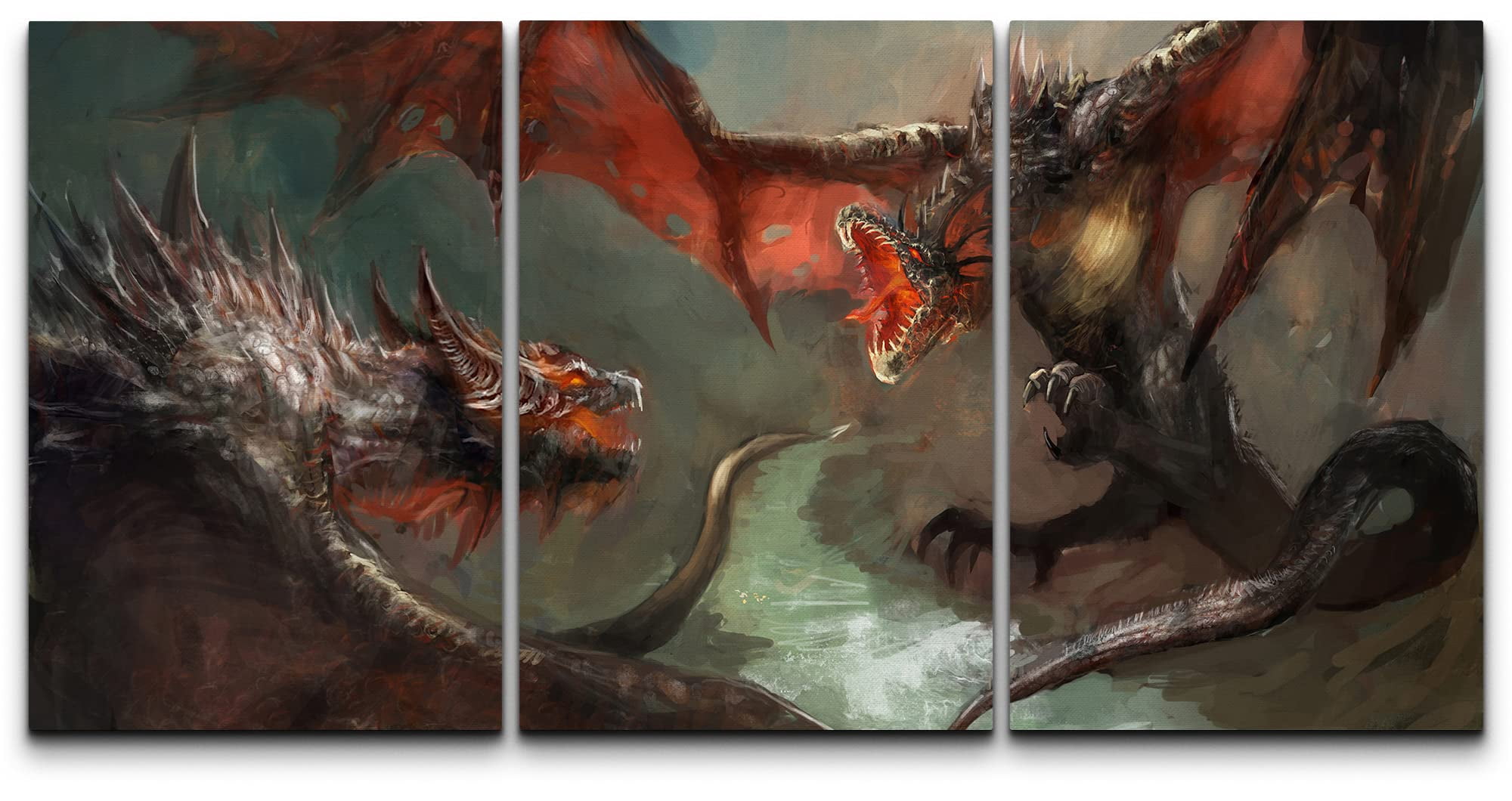 IDEA4WALL Wall Art Canvas Print Set Mystic Evil Dragon Captures Castle ...