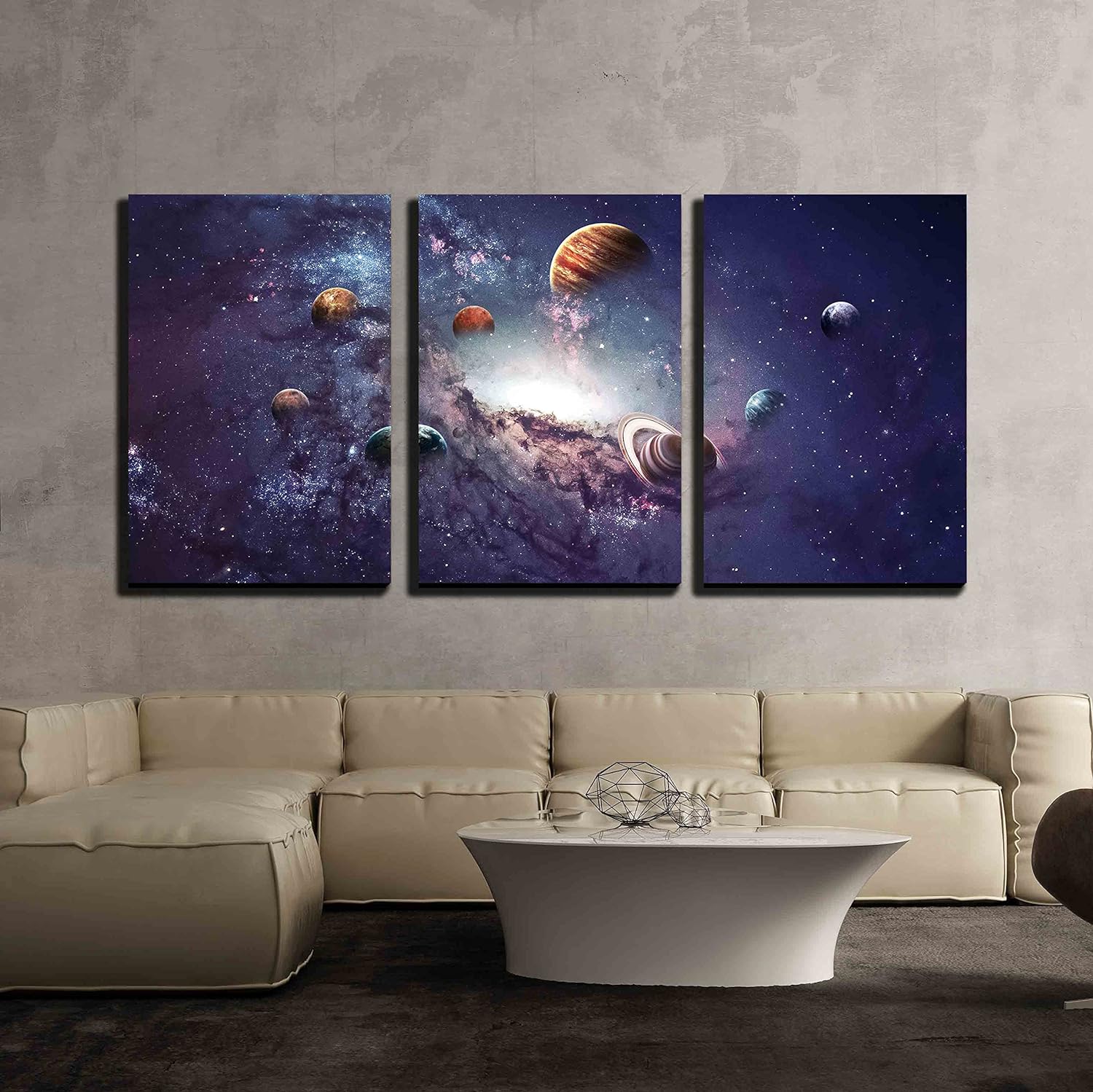 IDEA4WALL Wall Art Canvas Print Set Planets in Spiral Purple Solar ...