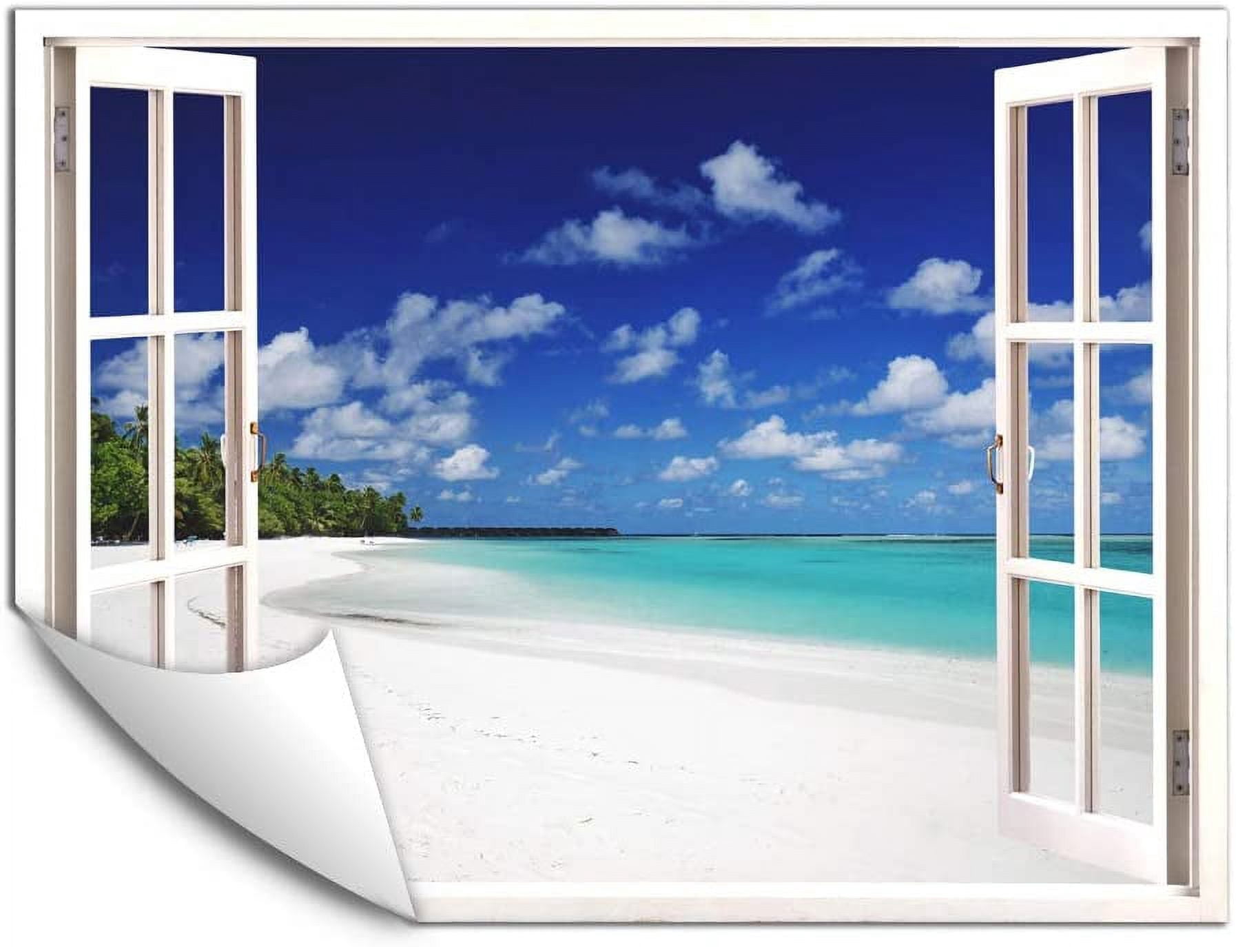 IDEA4WALL Wall Murals Fake White Window with Blue Sky and White Beach ...