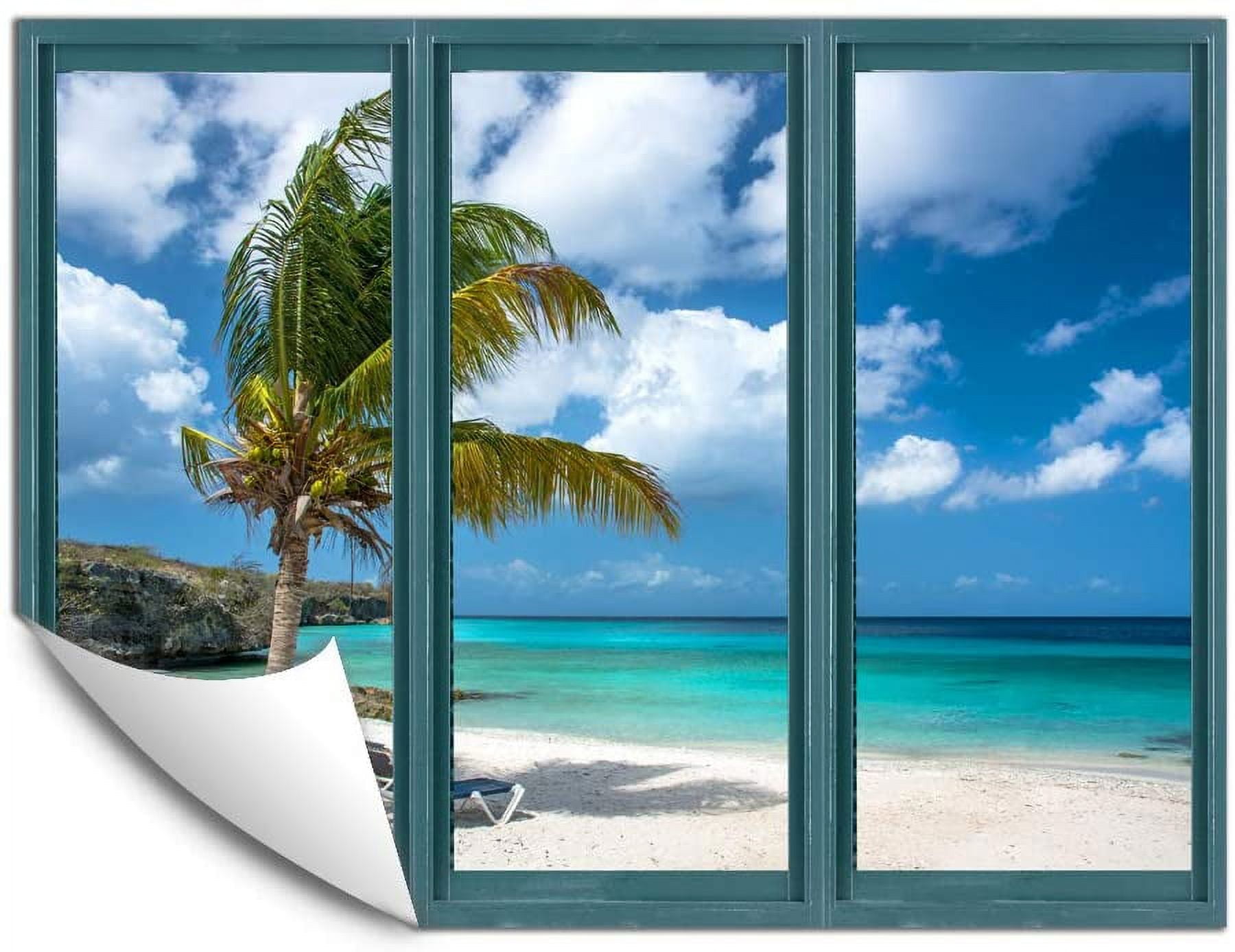IDEA4WALL Wall Murals for Bedroom Fake Window Beach Blue Window ...