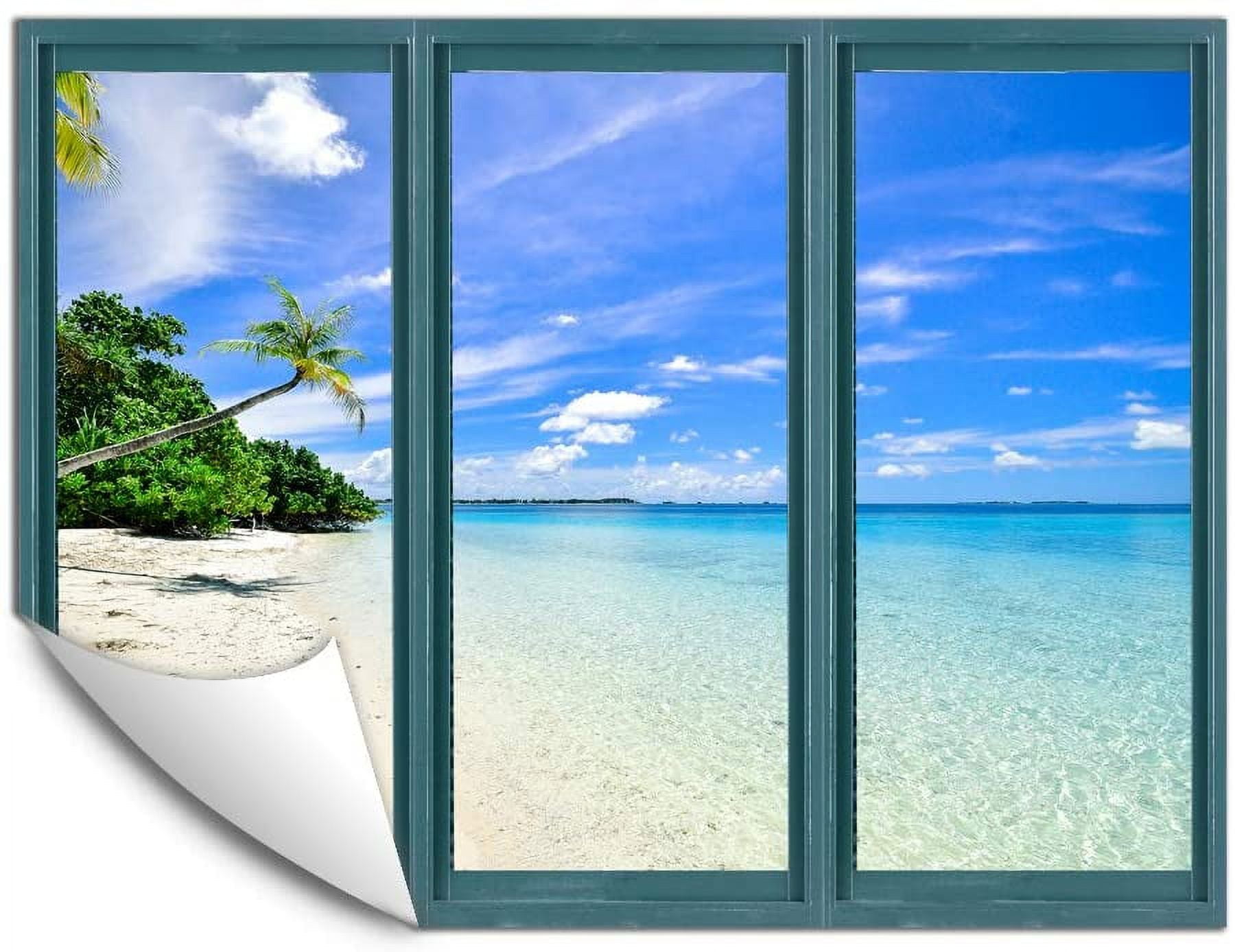 IDEA4WALL Wall Murals for Bedroom Fake Window Beach Blue Window ...