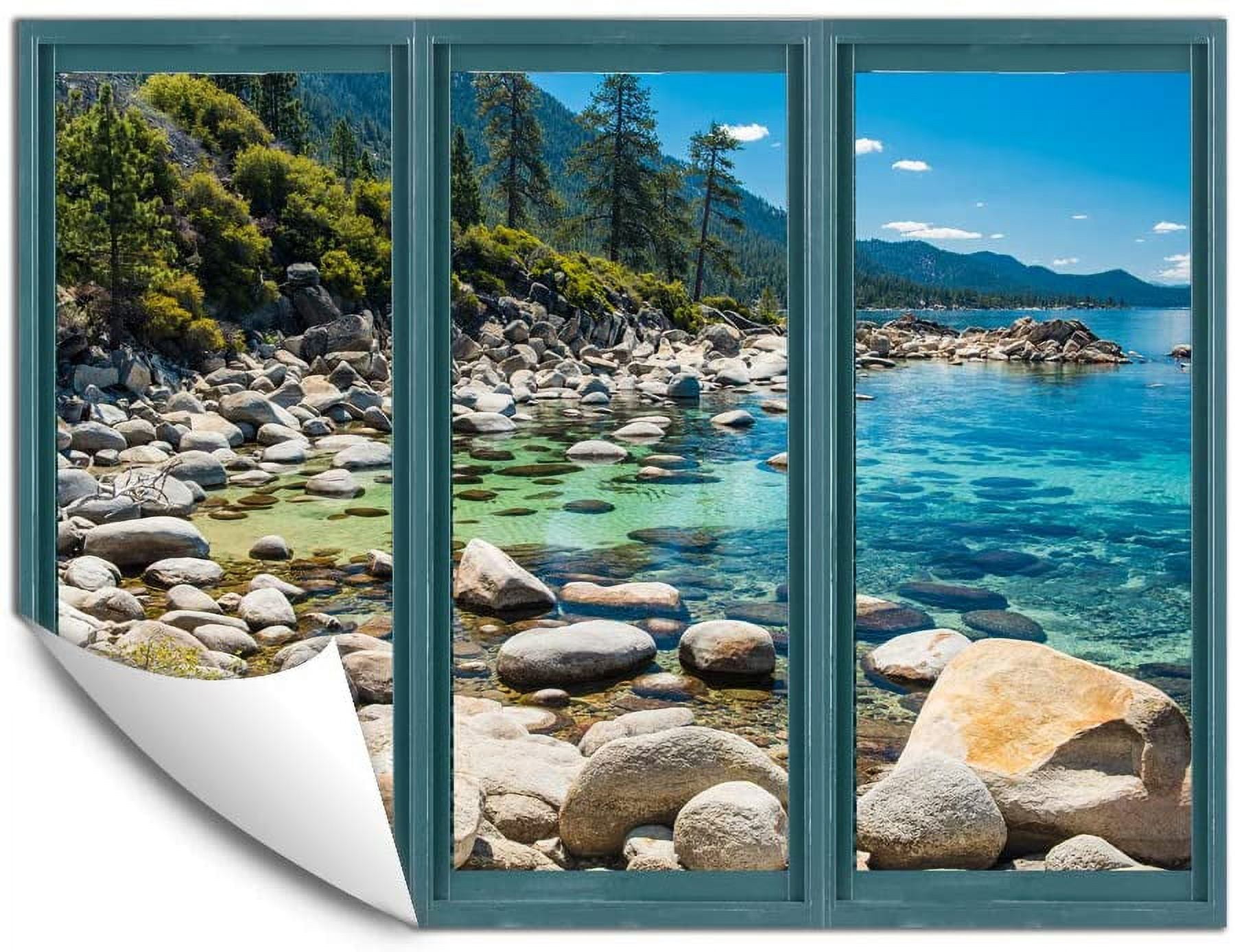 IDEA4WALL Wall Murals for Bedroom Fake Window Beach Blue Window ...