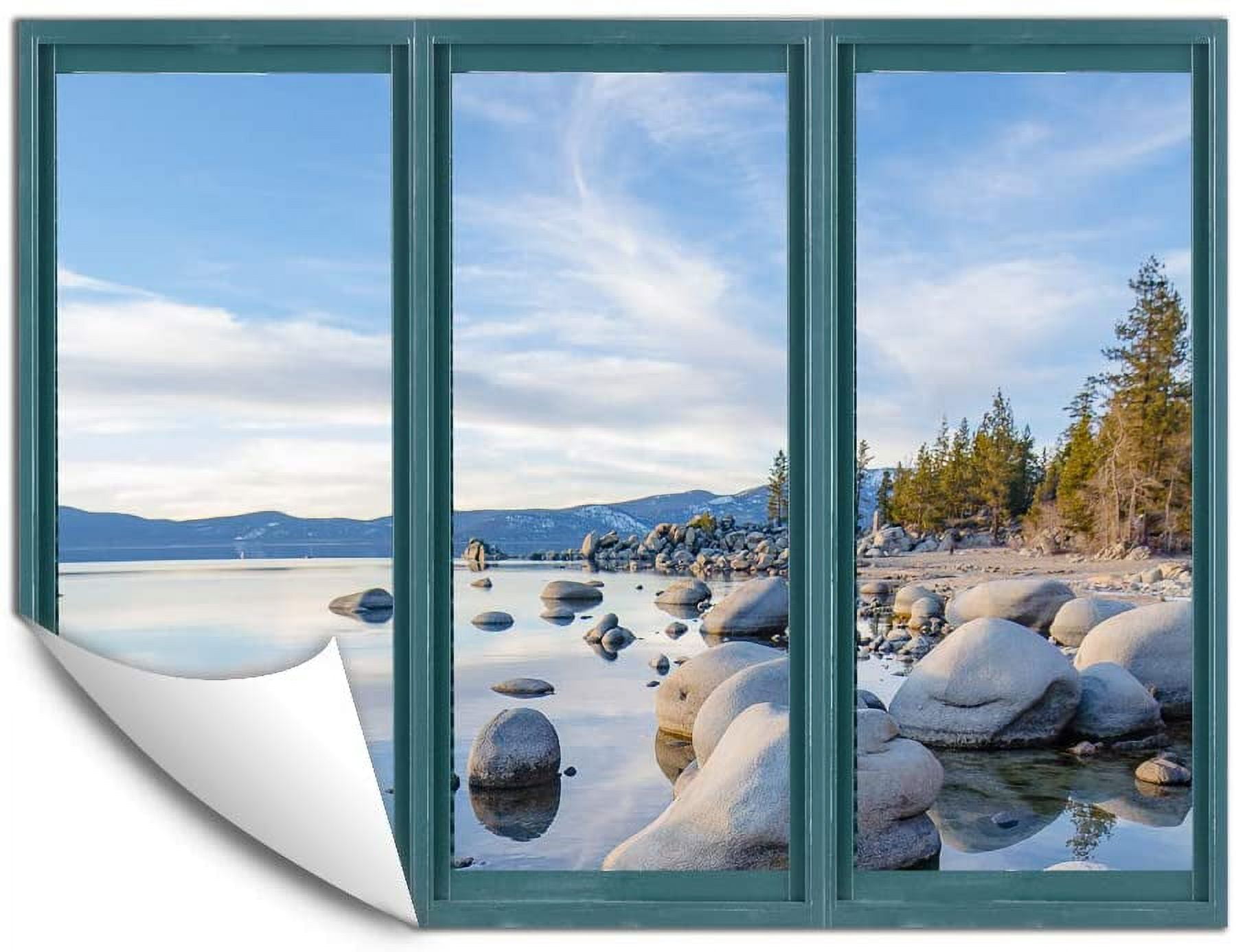 IDEA4WALL Wall Murals for Bedroom Fake Window Beach Blue Window ...