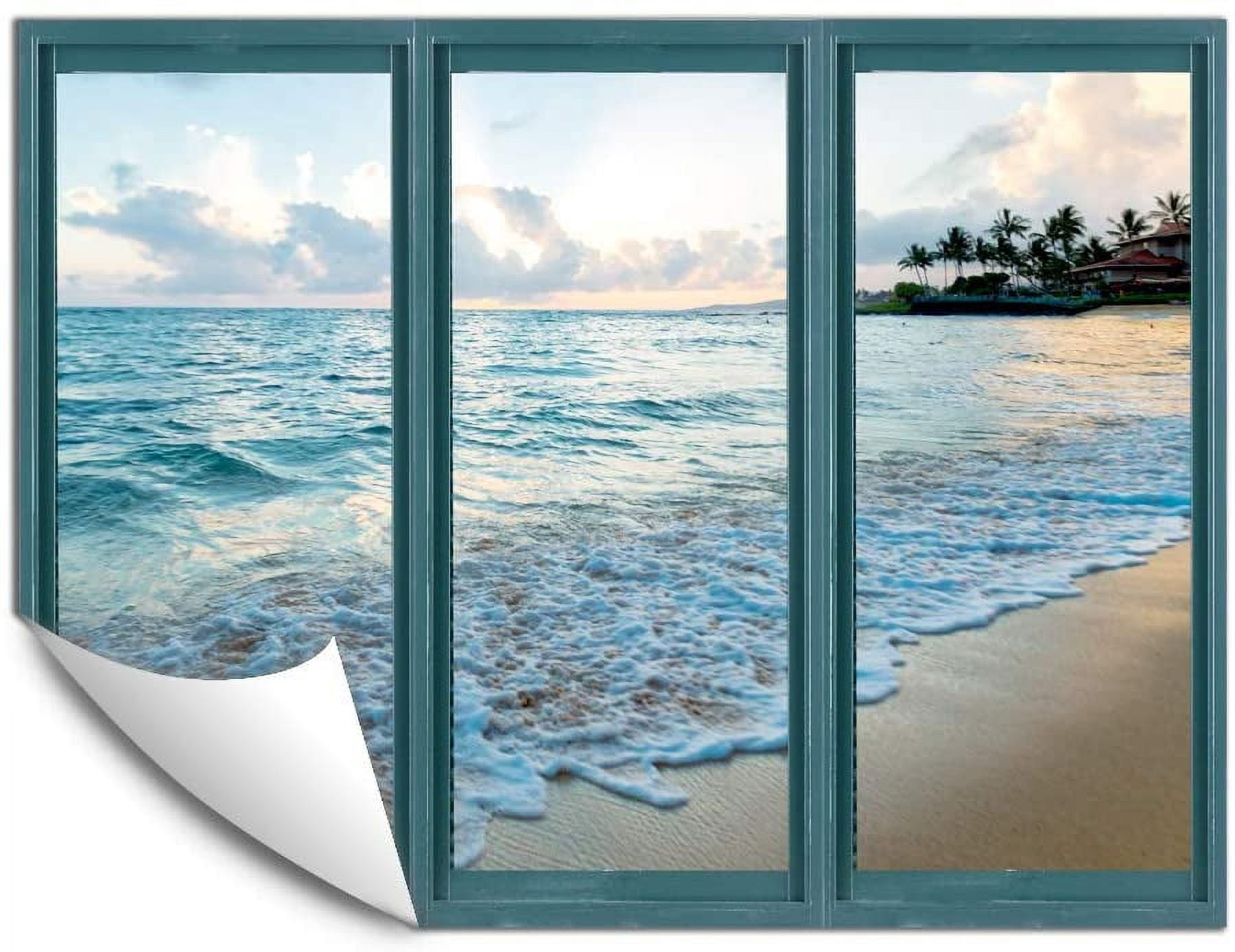 IDEA4WALL Wall Murals for Bedroom Fake Window Beach Blue Window ...
