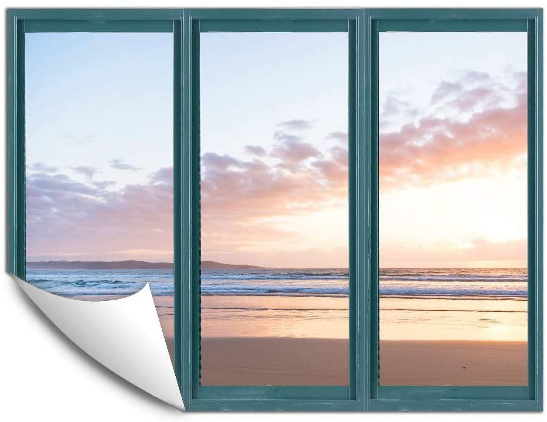 IDEA4WALL Wall Murals for Bedroom Fake Window Beach Blue Window ...