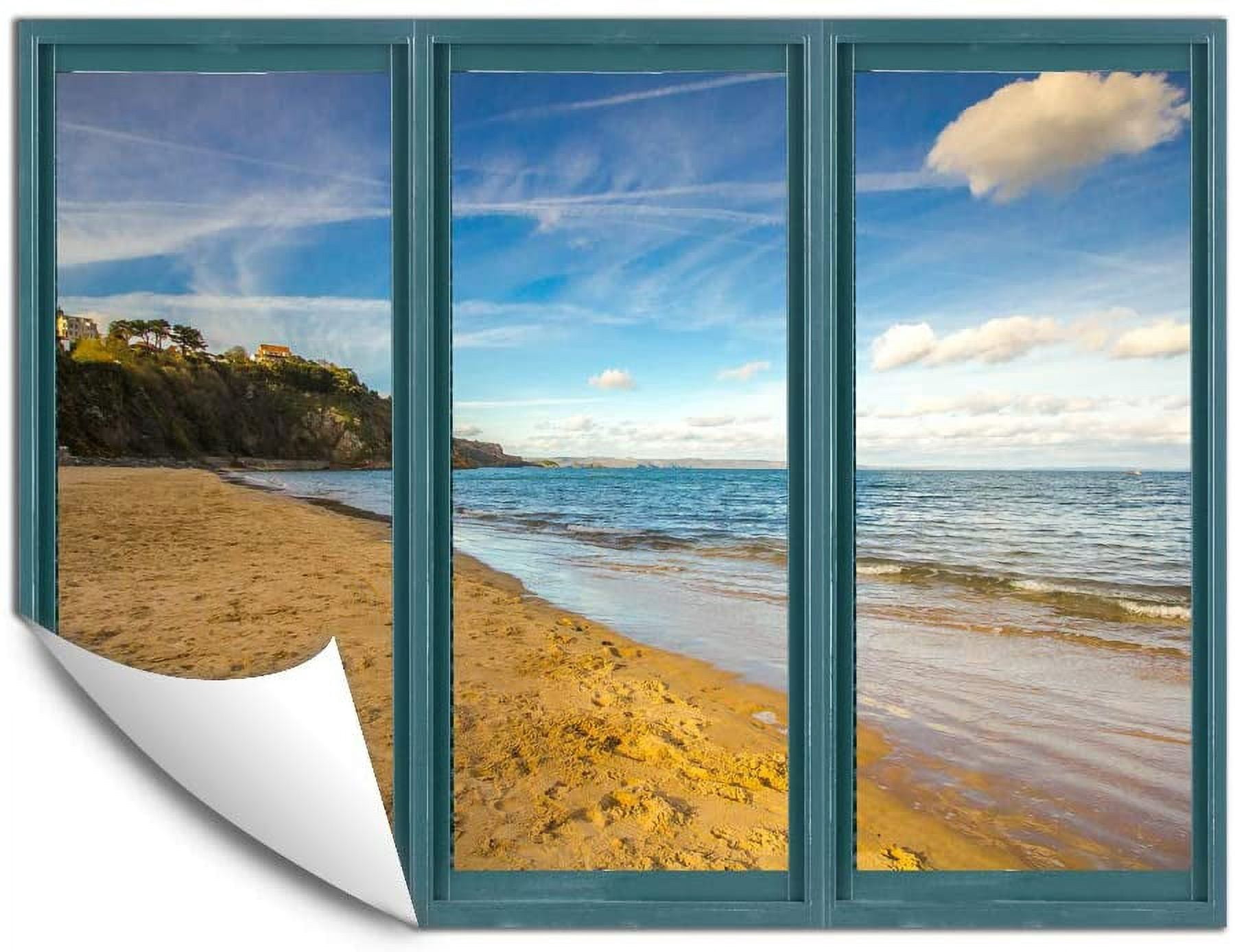 IDEA4WALL Wall Murals for Bedroom Fake Window Beach Blue Window ...