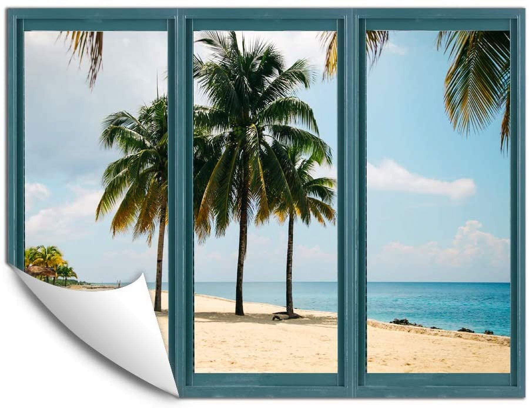 IDEA4WALL Wall Murals for Bedroom Fake Window Beach Blue Window ...