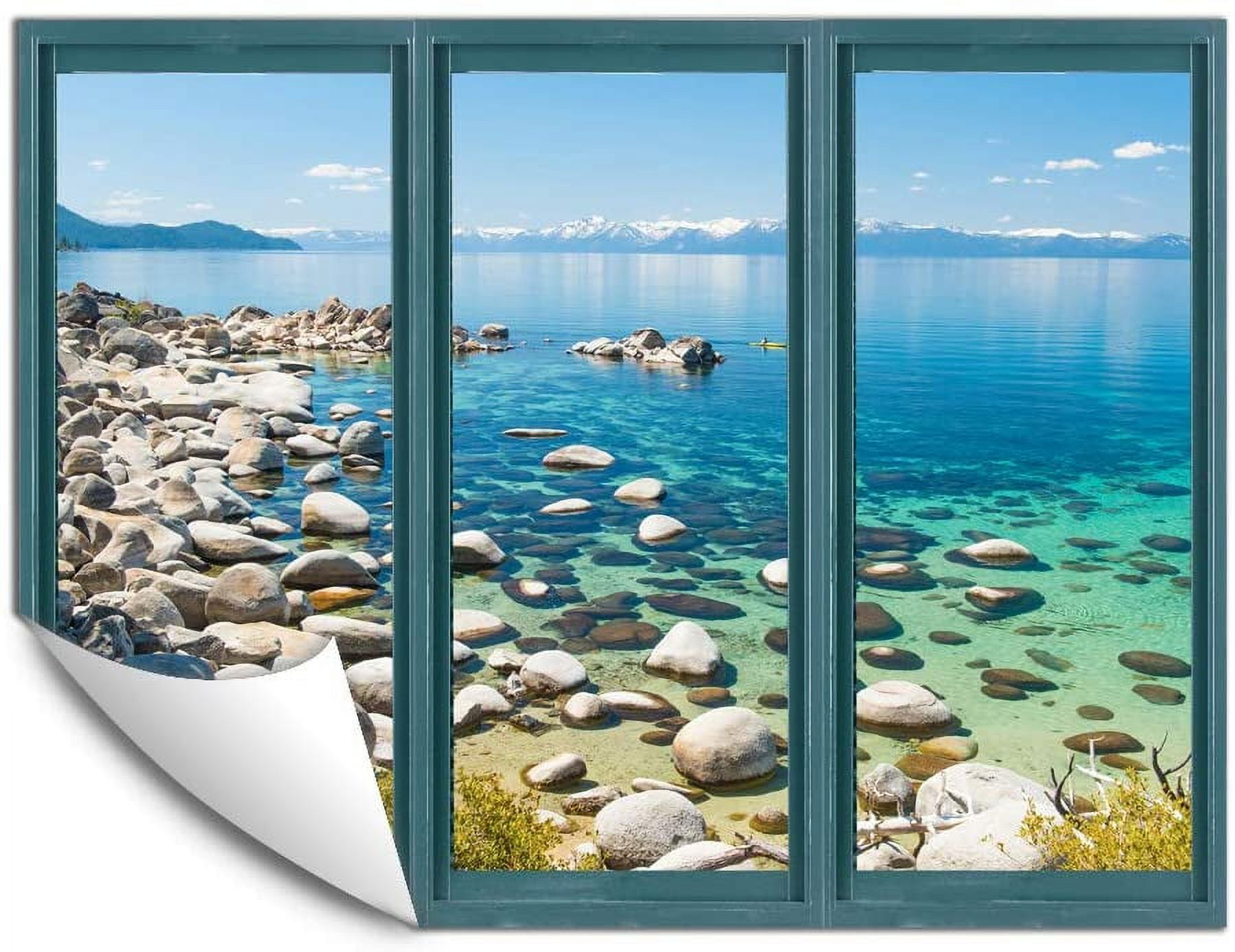 IDEA4WALL Wall Murals for Bedroom Fake Window Beach Blue Window ...