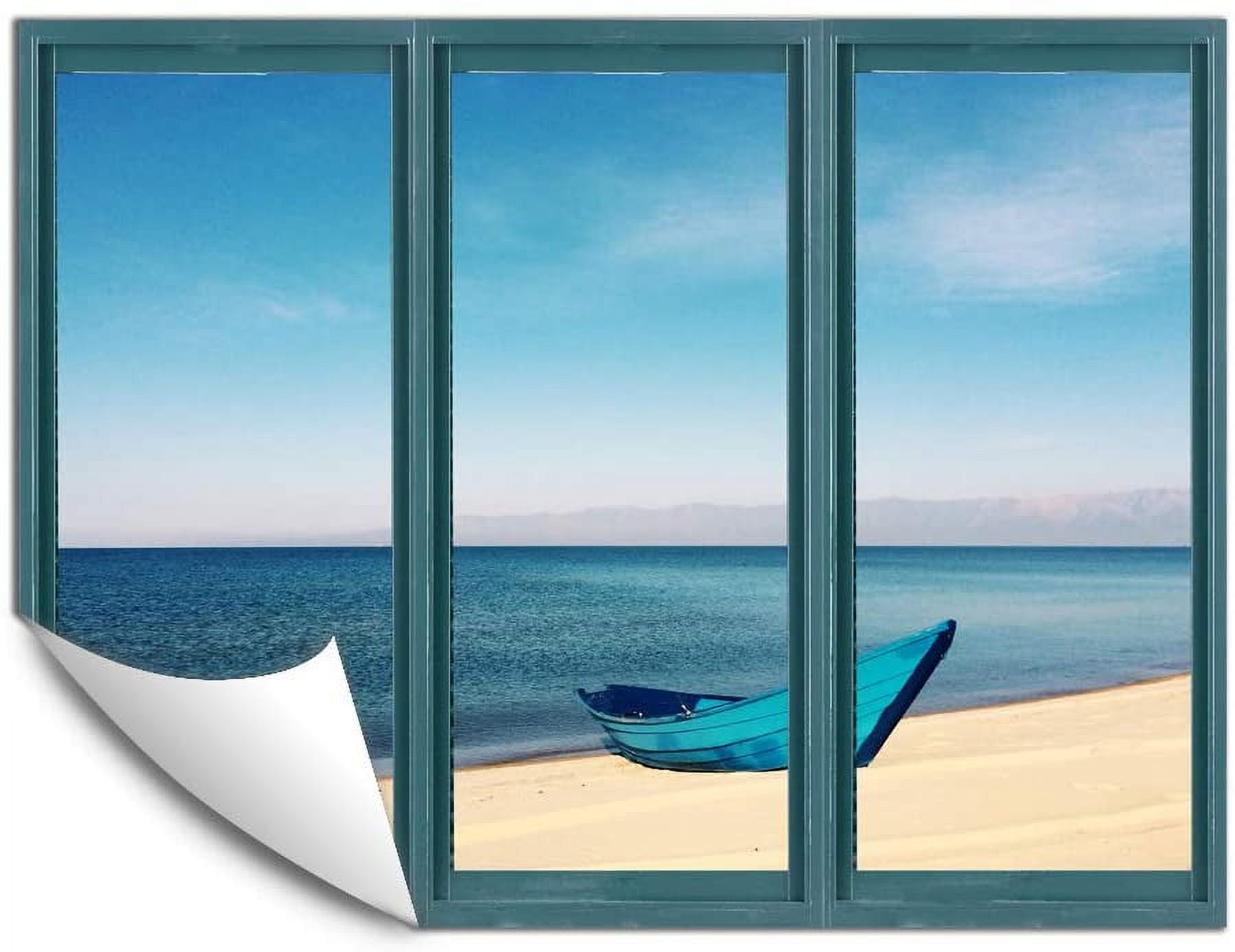 IDEA4WALL Wall Murals for Bedroom Fake Window Beach Blue Window ...