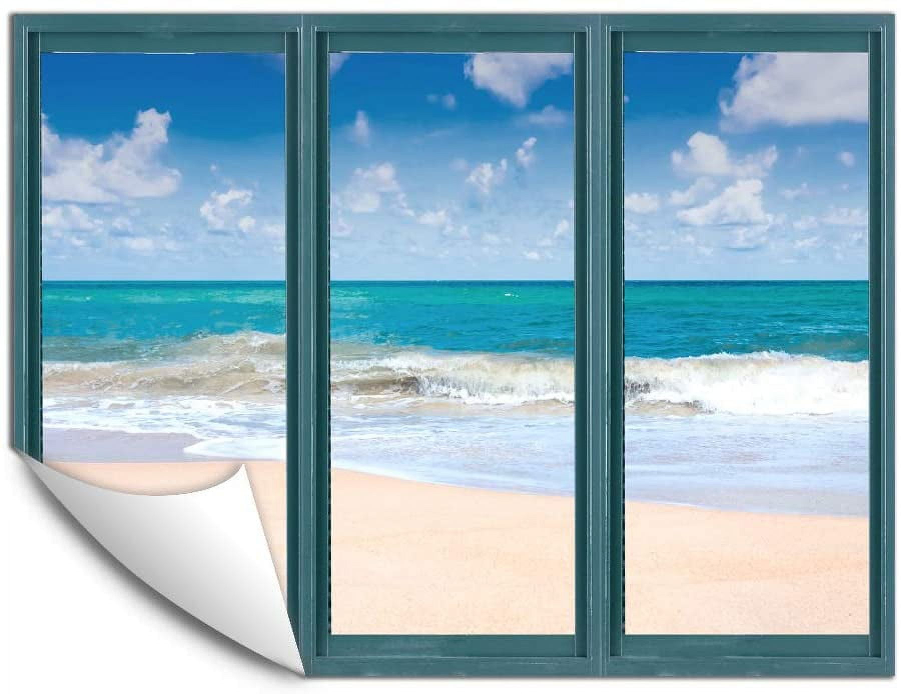 IDEA4WALL Wall Murals for Bedroom Fake Window Beach Blue Window ...