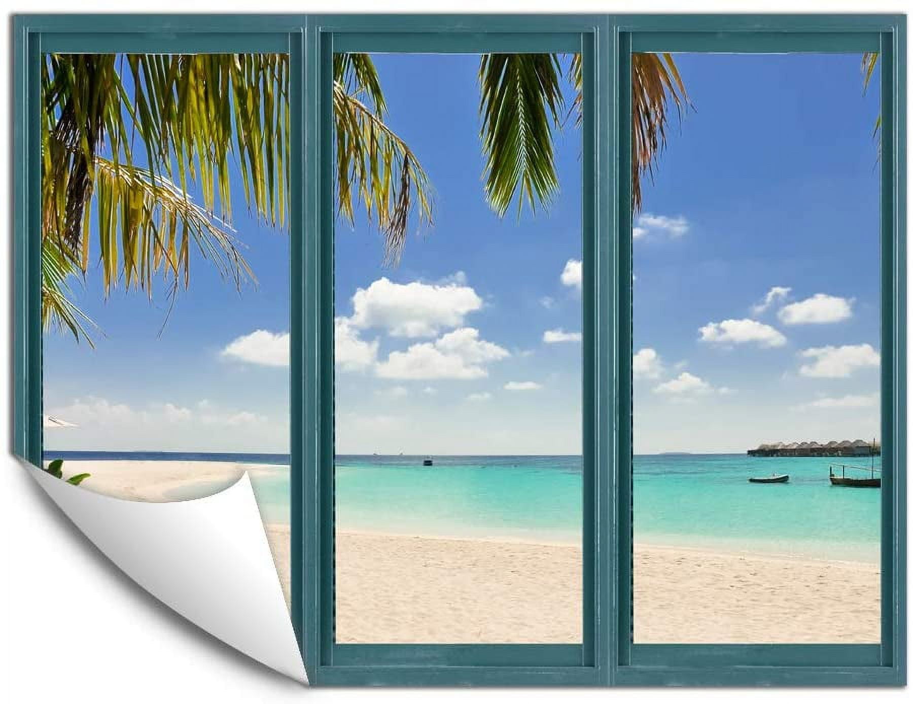 IDEA4WALL Wall Murals for Bedroom Fake Window Beach Blue Window ...