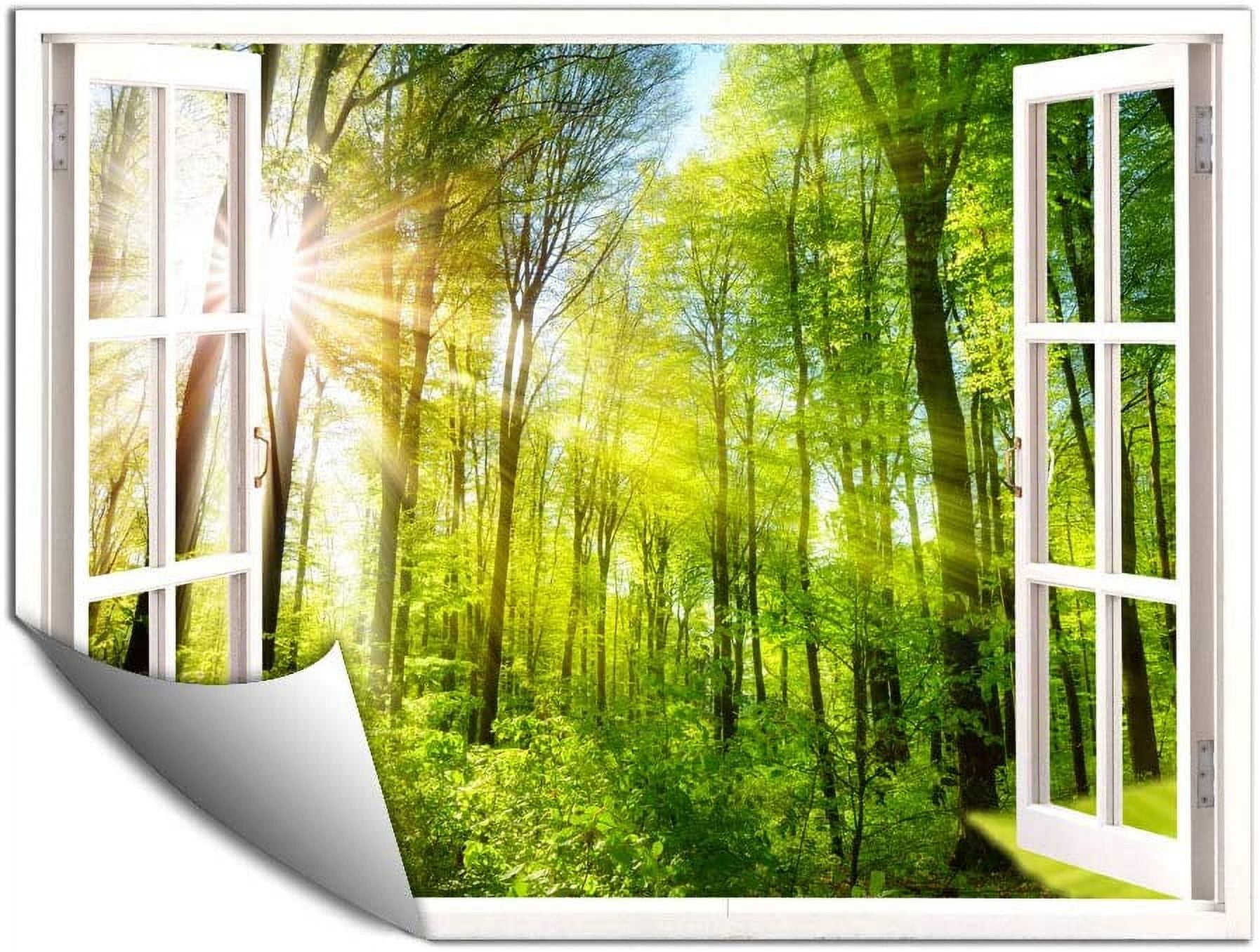 IDEA4WALL Wall Murals for Bedroom Fake Window View Forest Removable ...