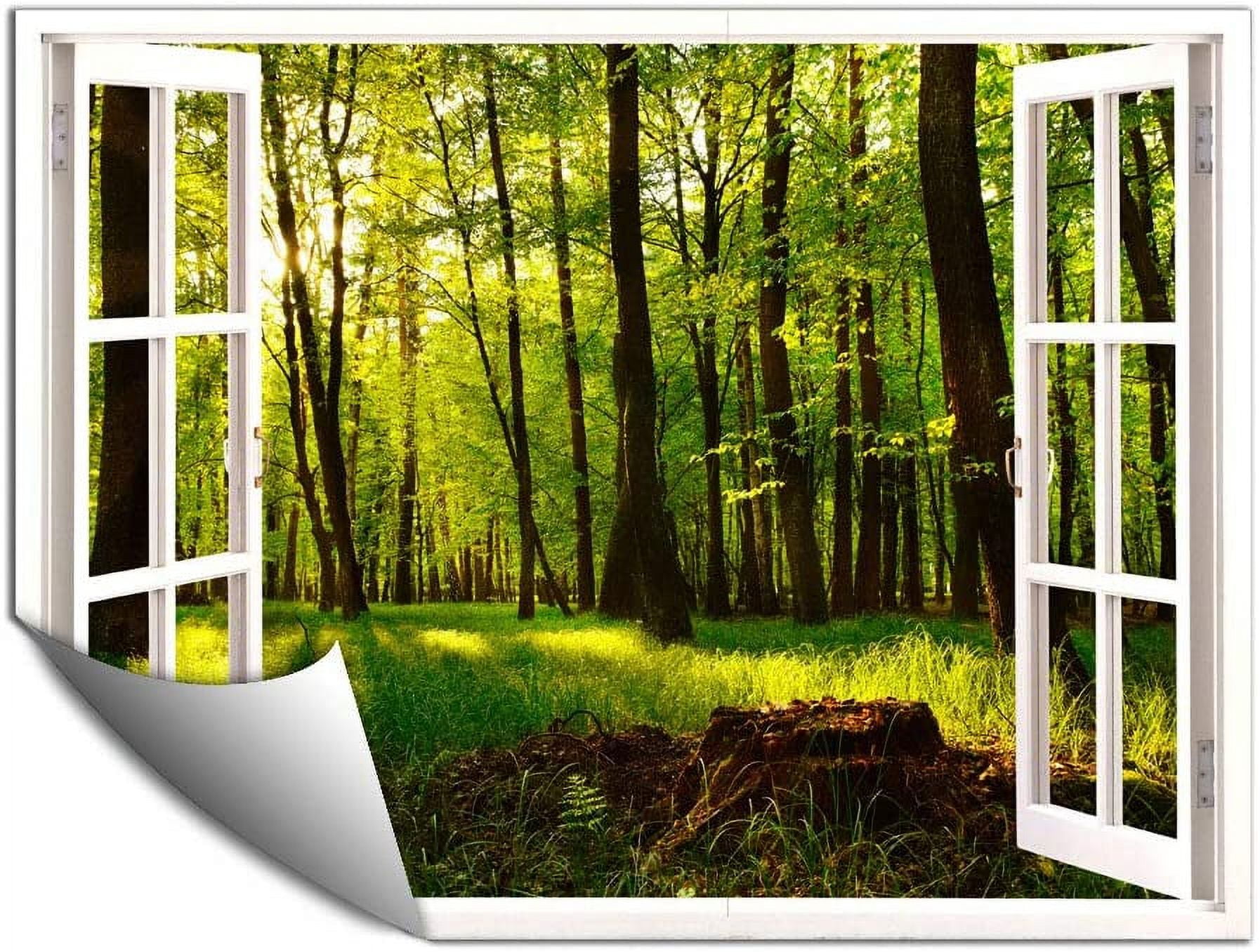 IDEA4WALL Wall Murals for Bedroom Fake Window View Forest Removable ...
