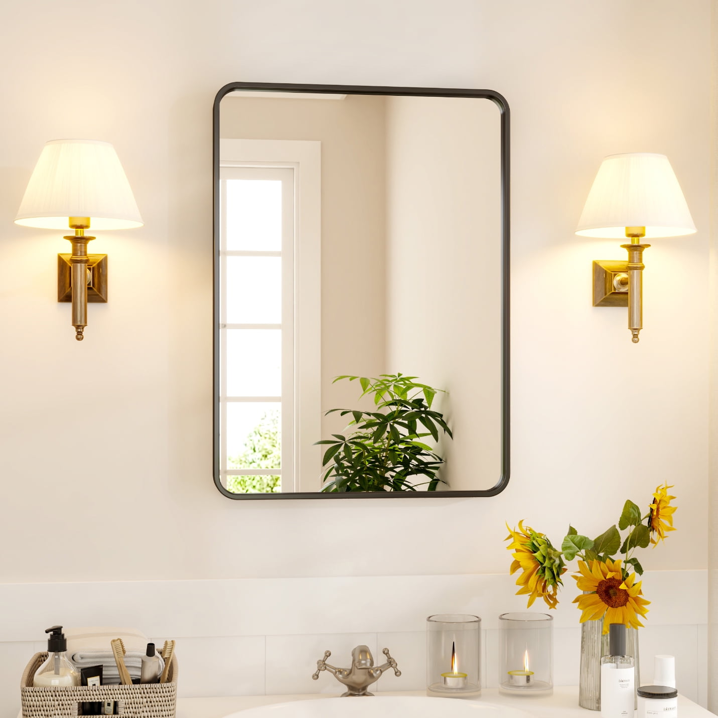 IDEALHOUSE 22x30 Inch Black Framed Bathroom Mirror, Wall Mounted ...