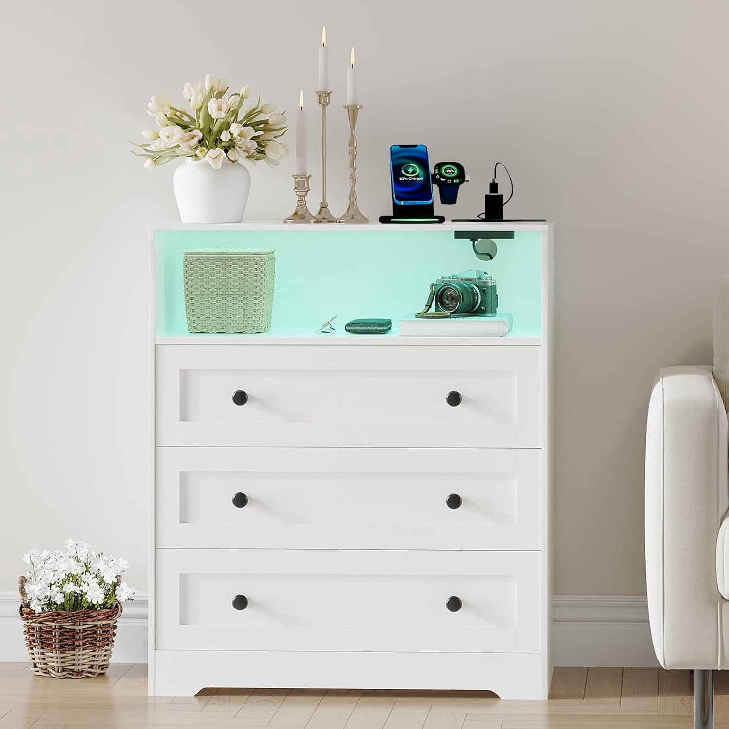 IDEALHOUSE 3 Drawer Dresser for Bedroom, Modern Storage Lockers with ...