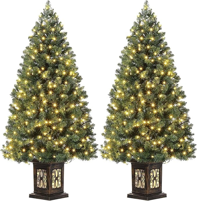 IDEALHOUSE 4.5ft Artificial Pine Tree, 300 Warm Bulbs, 8 Modes, 460 ...