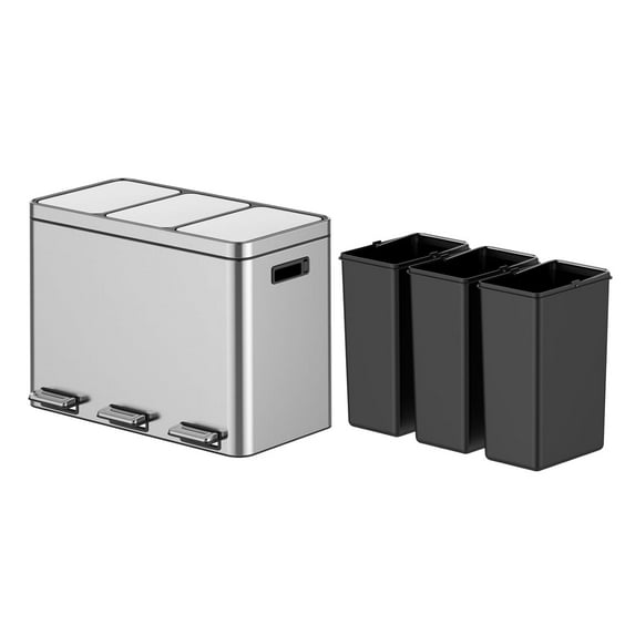 IDEALHOUSE 45L (3x15L) Triple Compartment Stainless Steel Recycling Bin ...