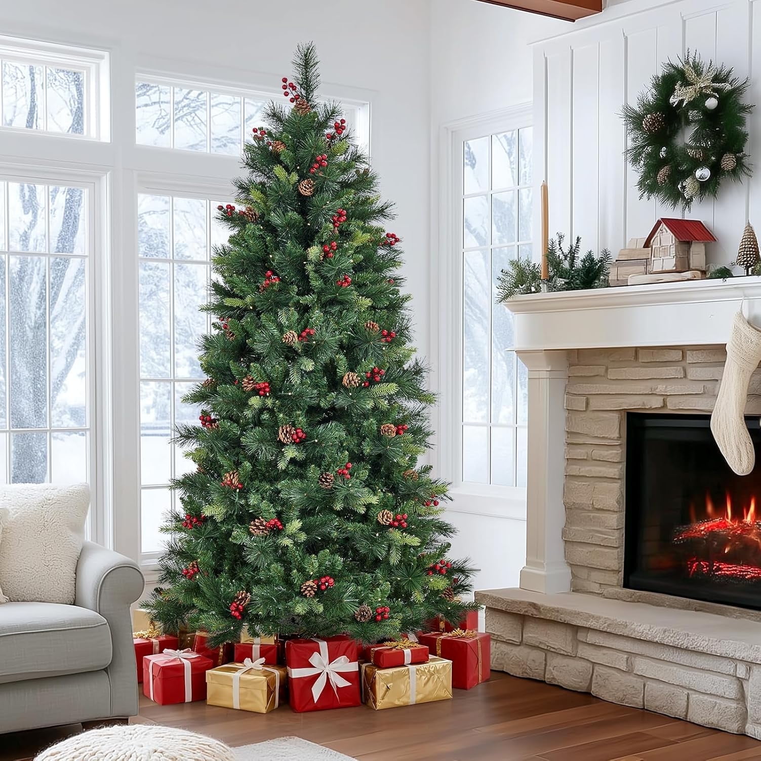IDEALHOUSE 6FT Green Fraser Fir Artificial Christmas Tree with Pine ...