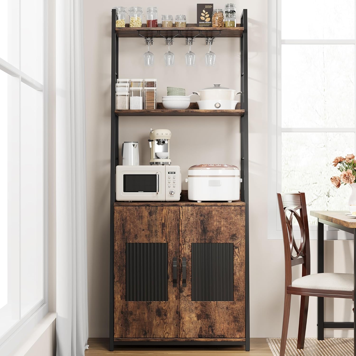 IDEALHOUSE Bakers Rack with Cabinet 70.8" Tall Bar Cabinet 5 Tier Microwave Stand Industrial ...