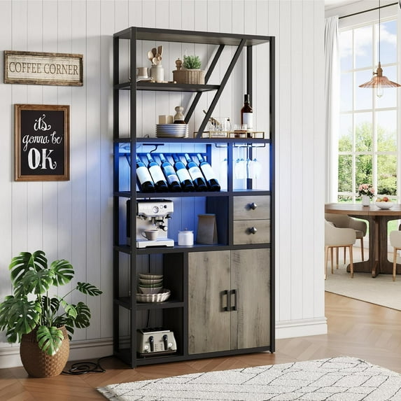 IDEALHOUSE Bar Cabinet with Wine Rack, Liquor Stand with Glass Holder ...