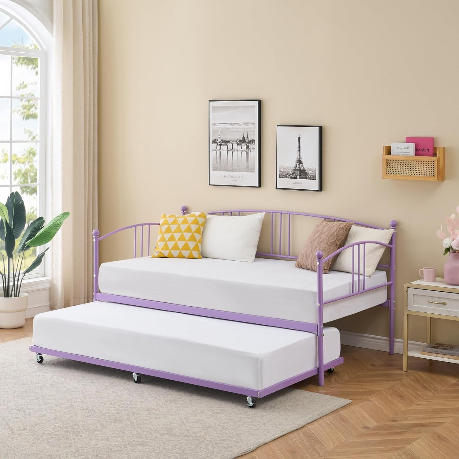 IDEALHOUSE Bed Frames Twin Size Metal Daybed with Pullout Trundle ...