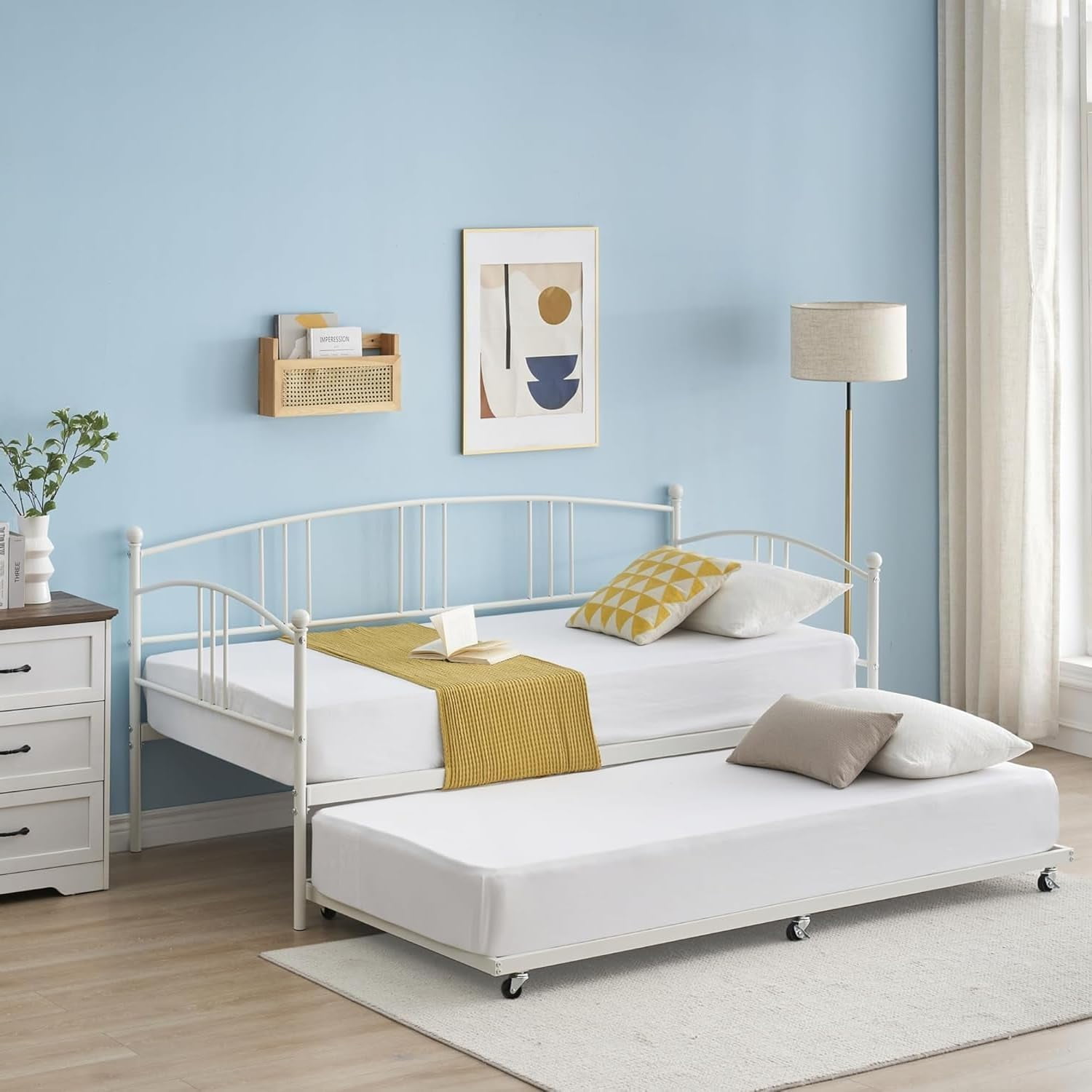 IDEALHOUSE Bed Frames Twin Size Metal Daybed with Pullout Trundle ...