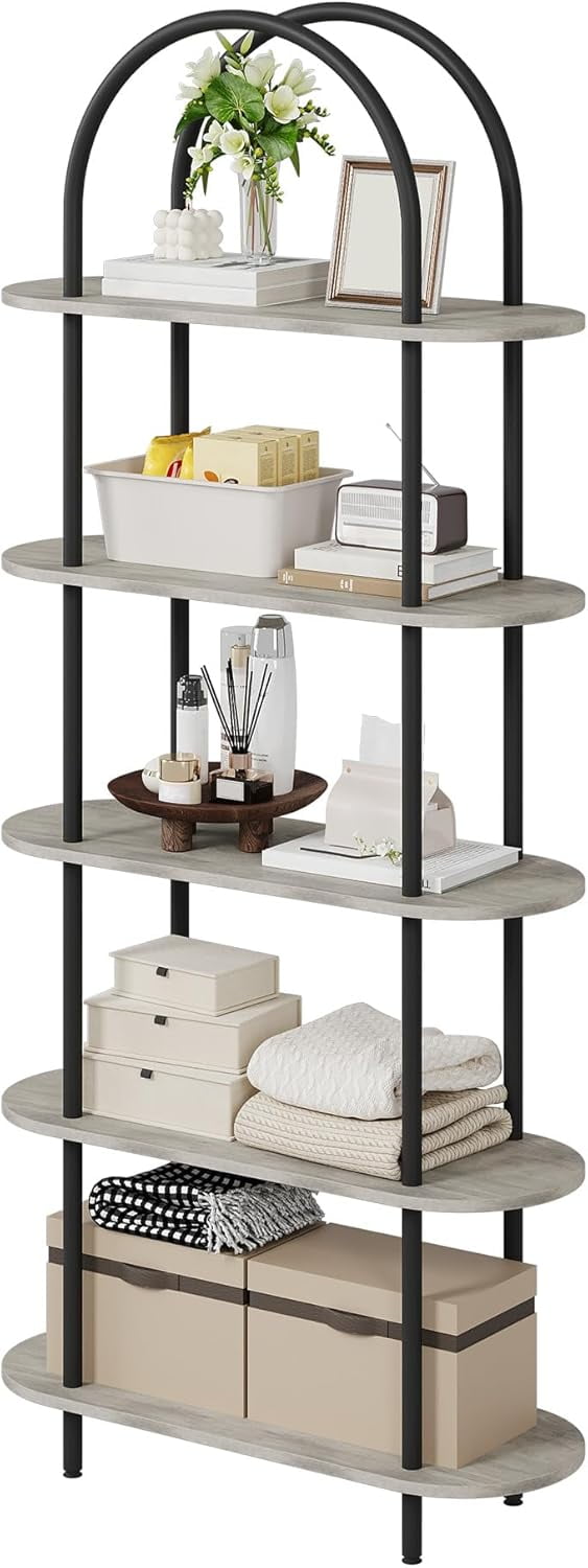 IDEALHOUSE, Black + Graphite Grey, 5 Shelf Bookcase, Arched Display ...