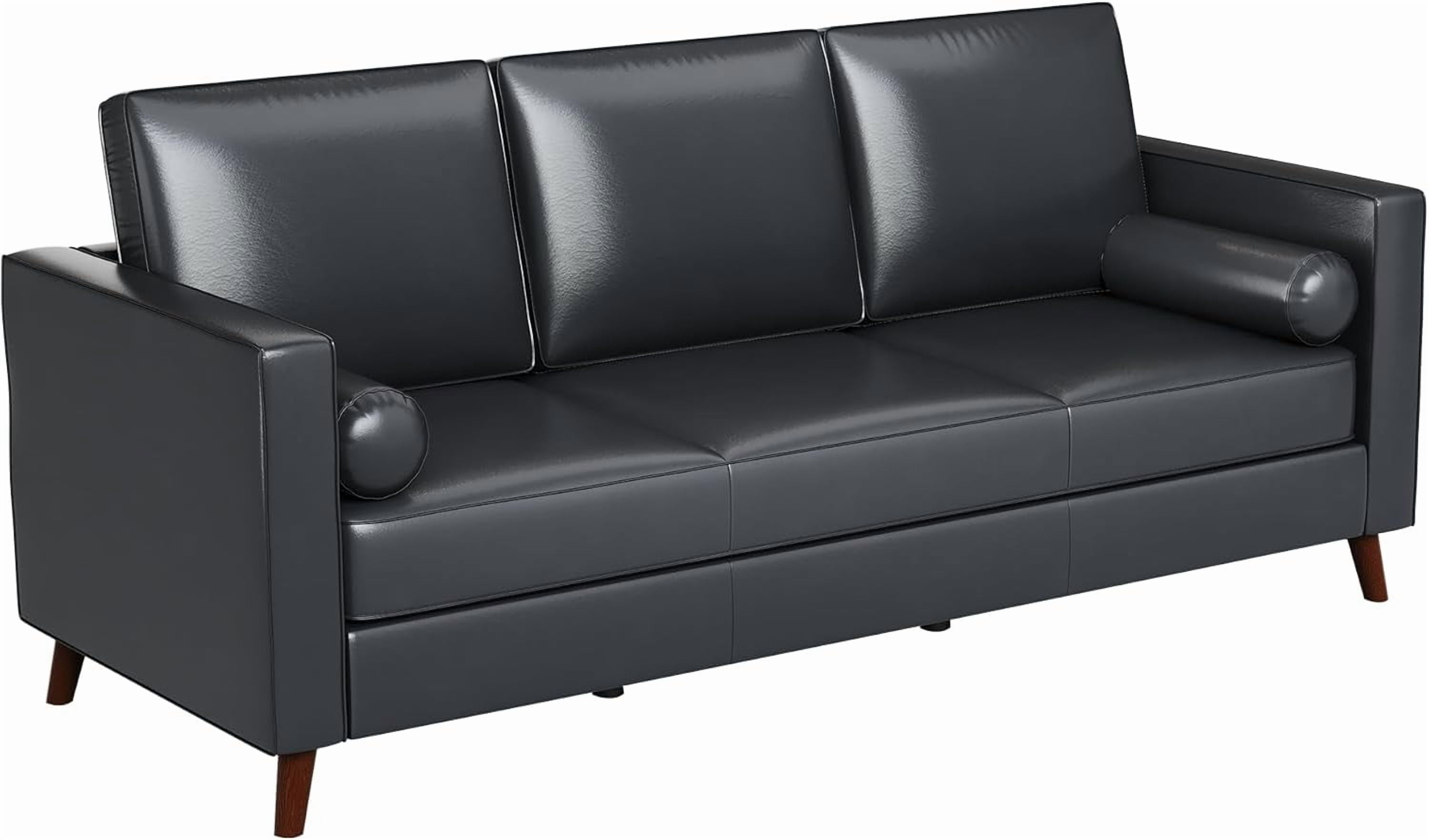 IDEALHOUSE Black Sofa Bed, Modern Faux Leather 3-Seater Couch, Pet ...