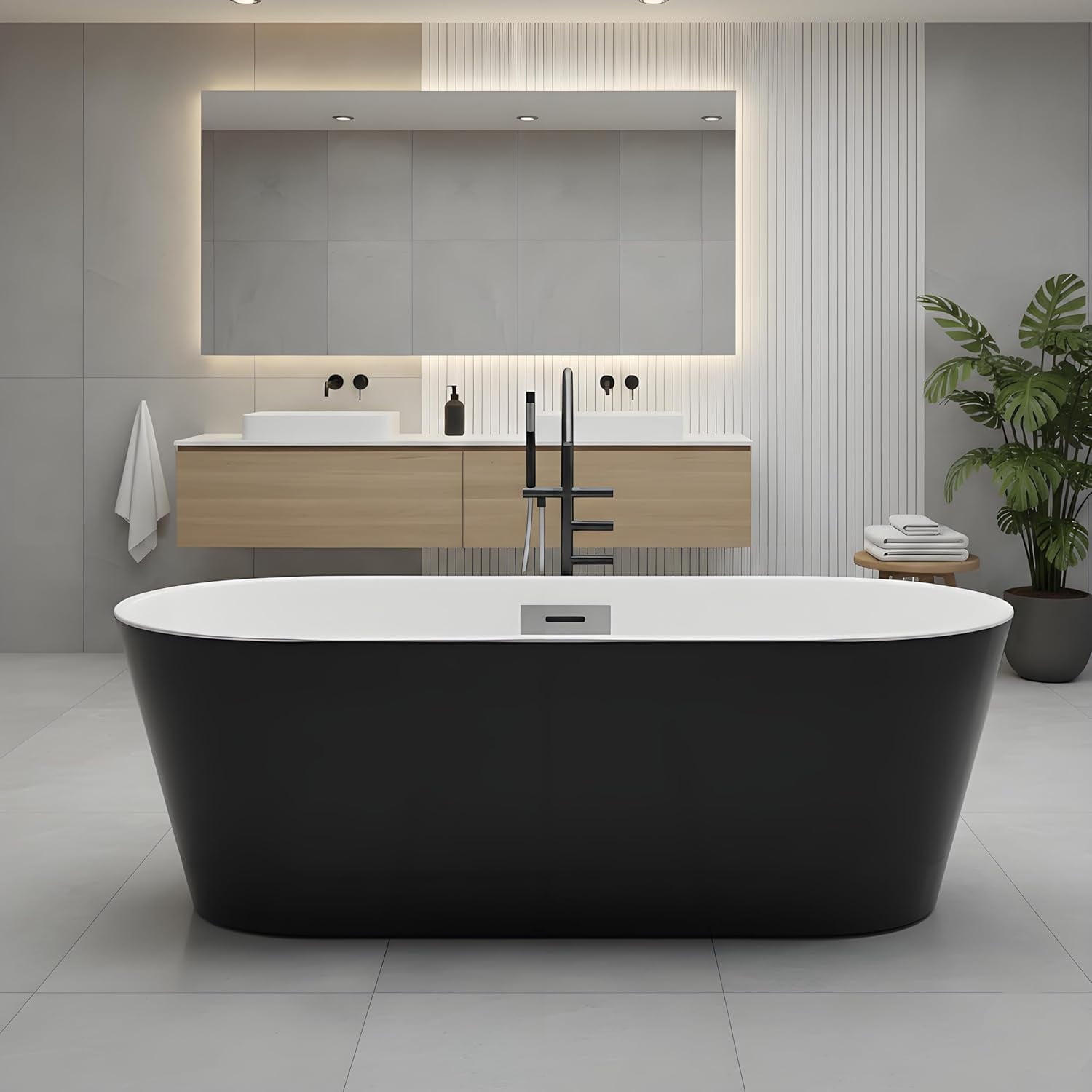 IDEALHOUSE Black & White Acrylic Freestanding Bathtub, Model 6117 ...