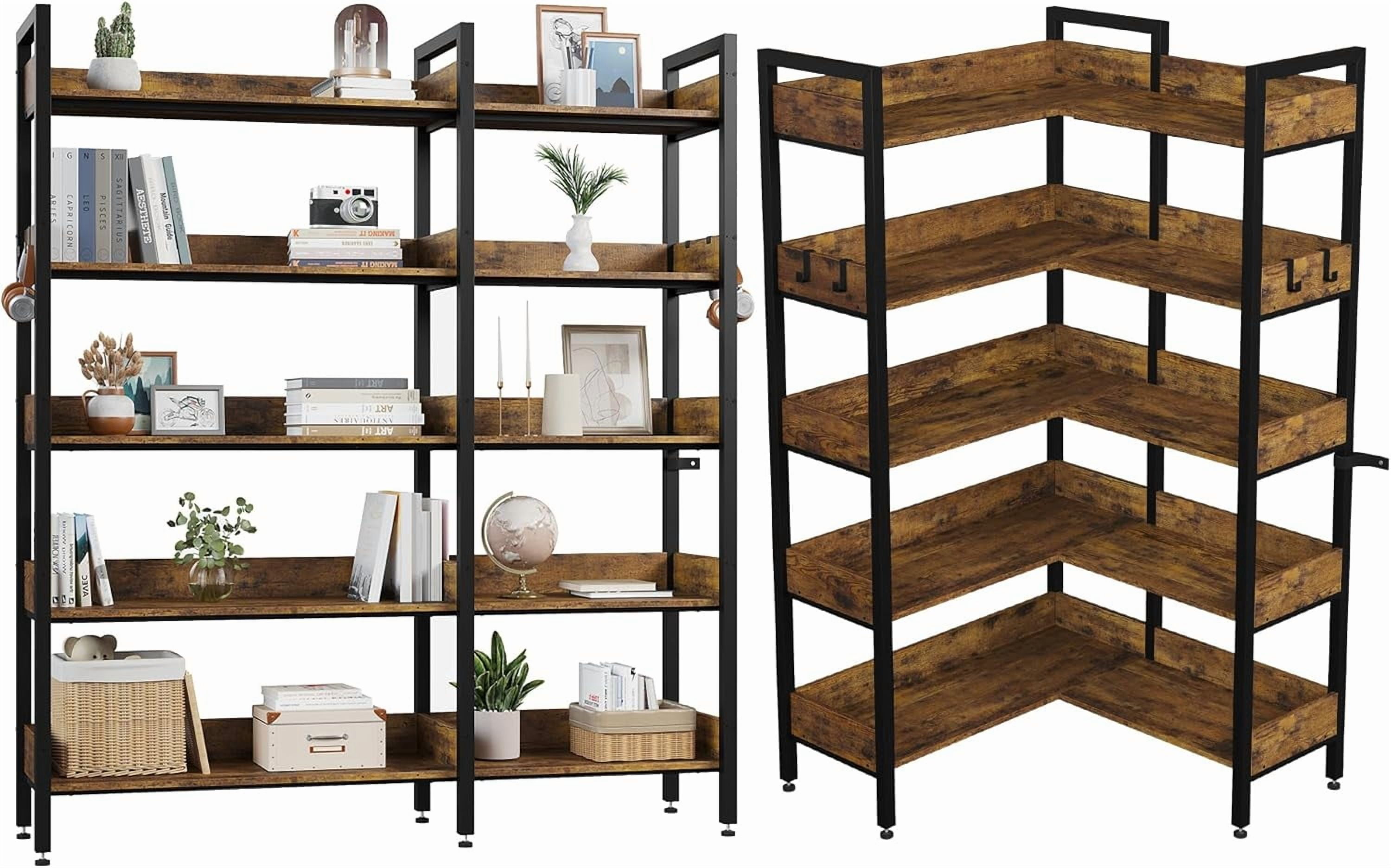 IDEALHOUSE Bookcases 5 Tier, Burnt Cloud, Convertible Corner Book Shelf ...