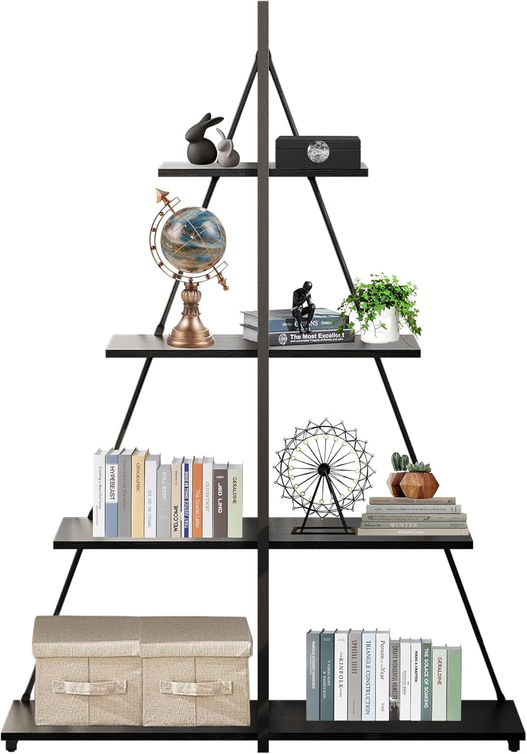 IDEALHOUSE Bookshelf, 4 Tier-Shelf Ladder Book case, A-Shaped Sturdy ...